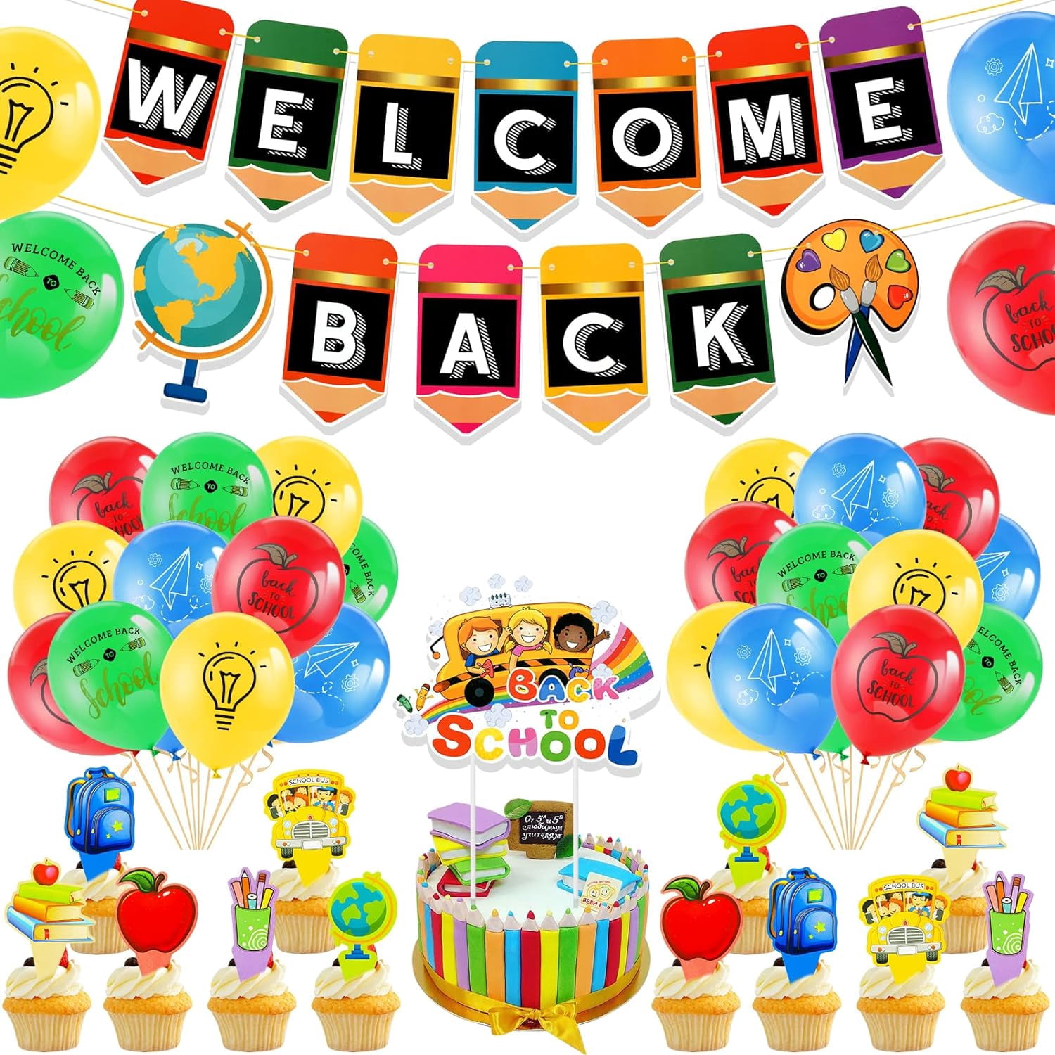HOWAF Back to School Decoration, Welcome Back Banner with Colorful Back ...
