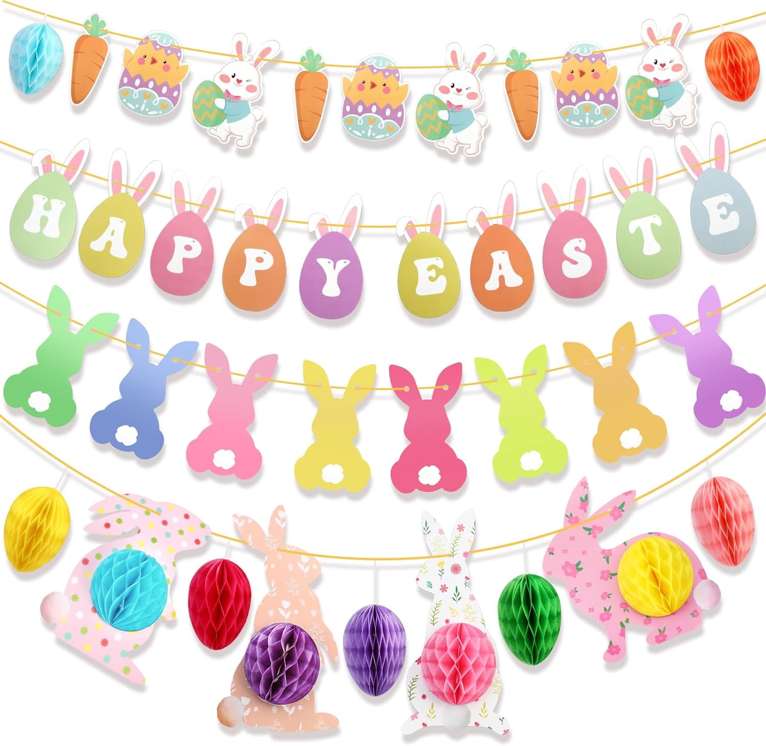 HOWAF Bunny Garland Easter Bunny Rabbit Banner, Easter Bunny Banner ...