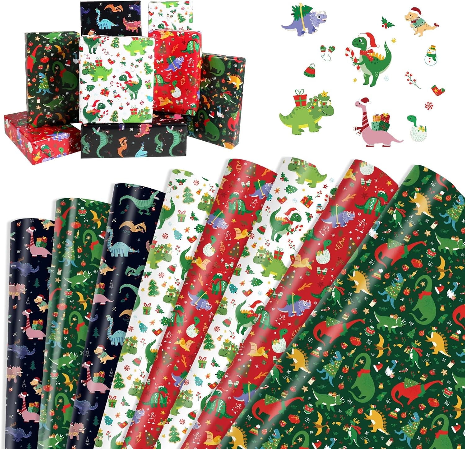 HOWAF Christmas Wrapping Paper Sheets, 8pcs DIY Recyclable Christmas ...