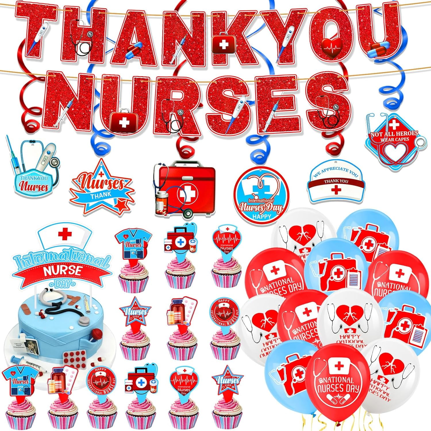 HOWAF Nurse Appreciation Week Decoration Set, 1 Glitter Thank You Nurse ...