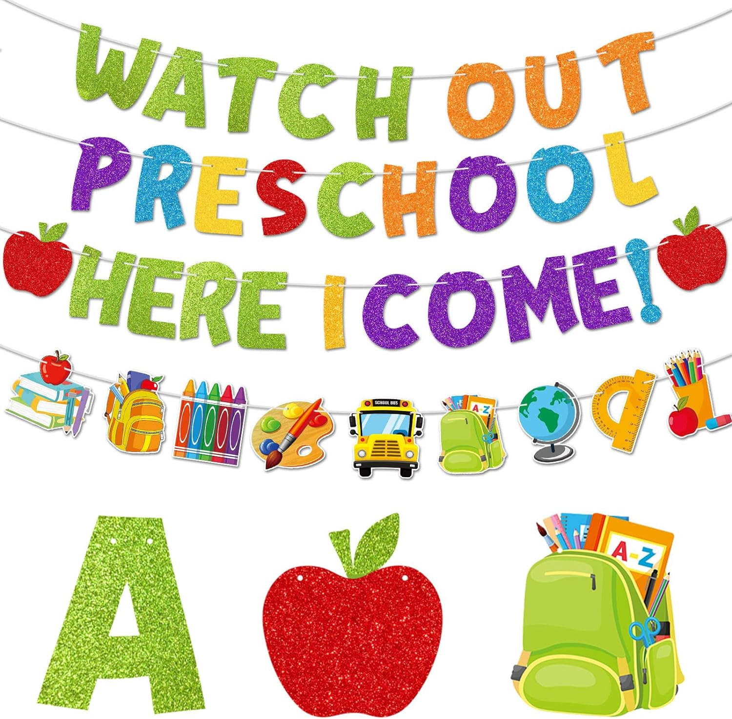 HOWAF Glitter Watch Out Preschool Here I Come Banner, Preschool Back to ...