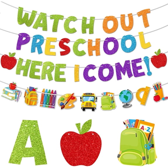 HOWAF Glitter Watch Out Preschool Here I Come Banner, Preschool Back to ...