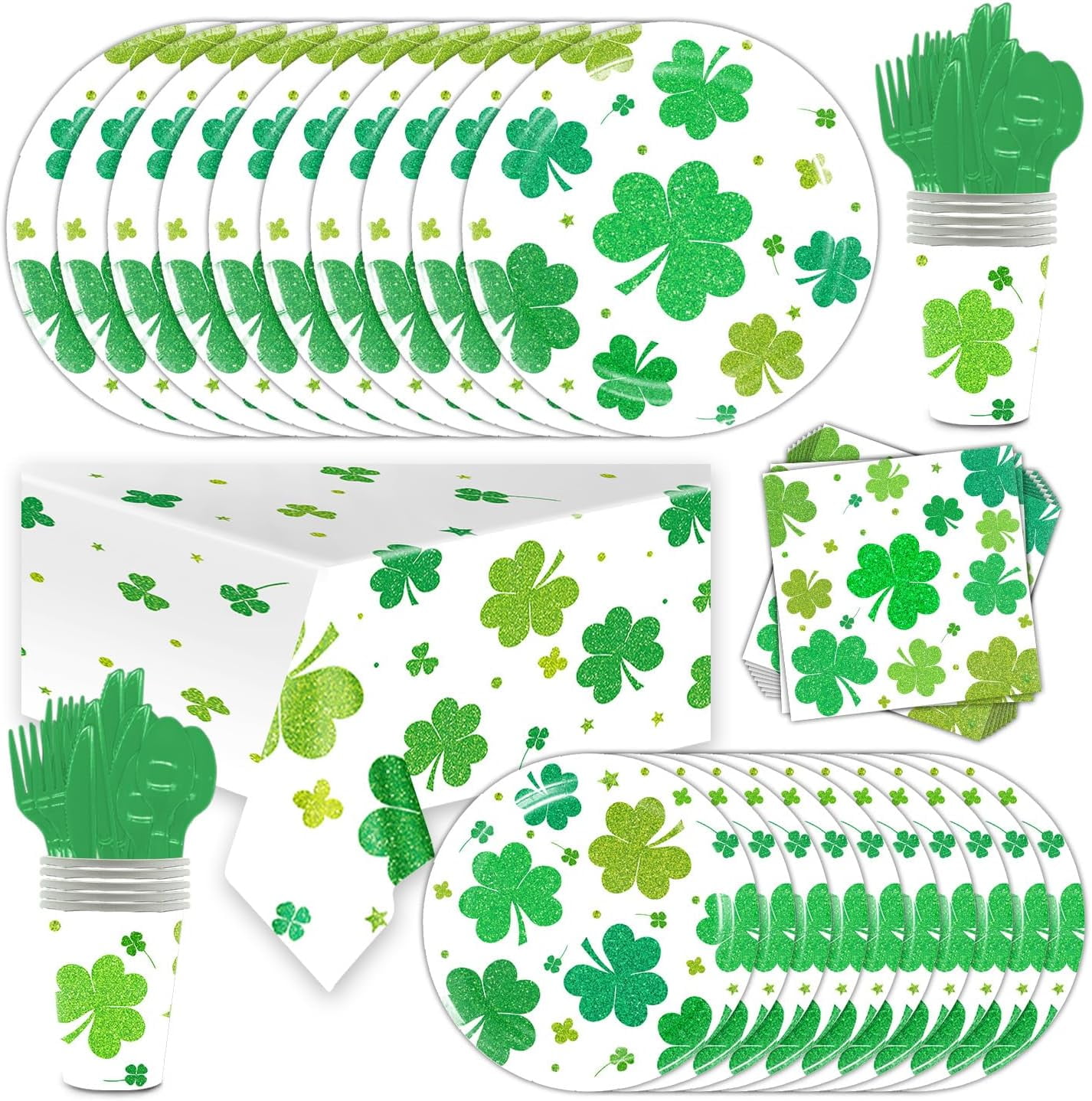HOWAF St Patrick's Day Party Tableware Set, Irish Green Lucky Shamrock ...