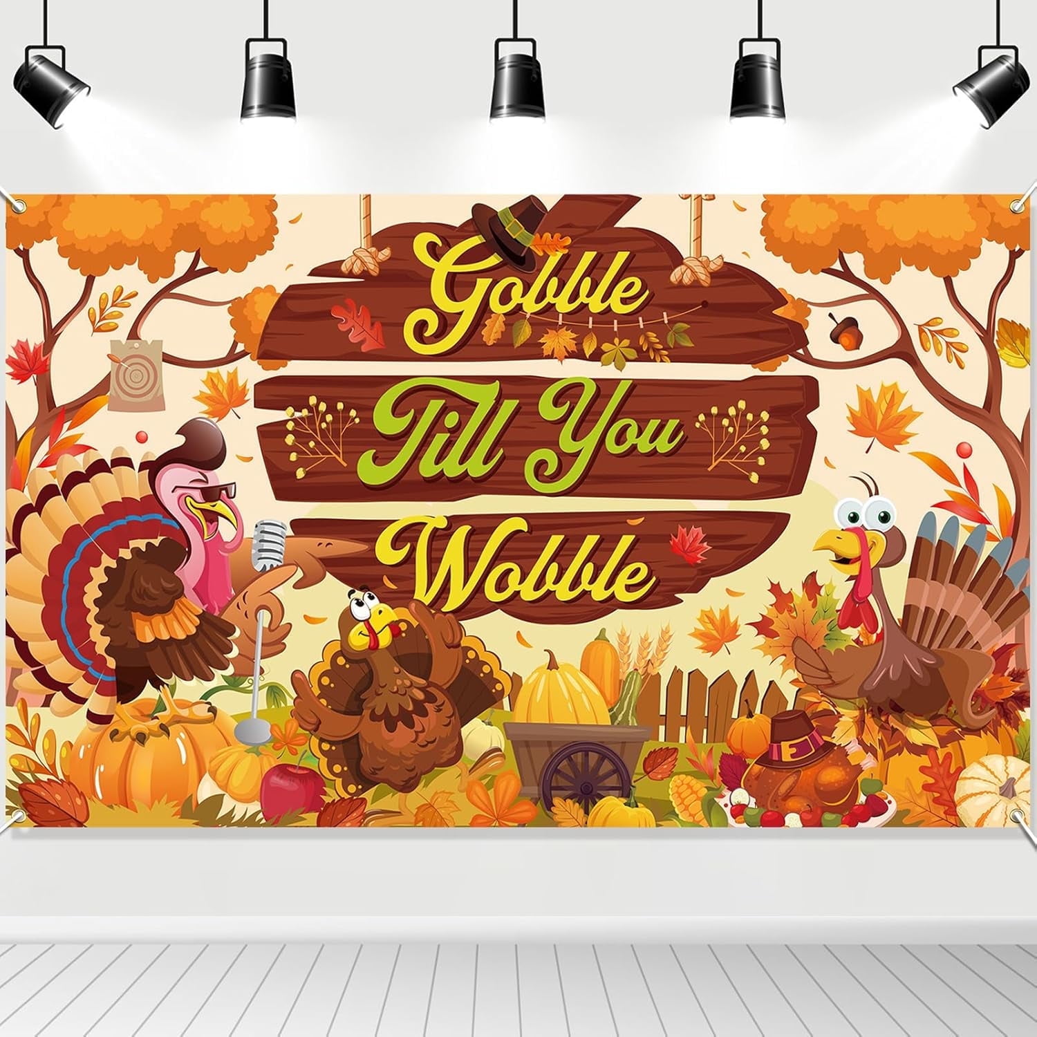 HOWAF Thanksgiving Banner Gobble Till You Wobble Turkey Backdrop Banner, Thanksgiving Day ...