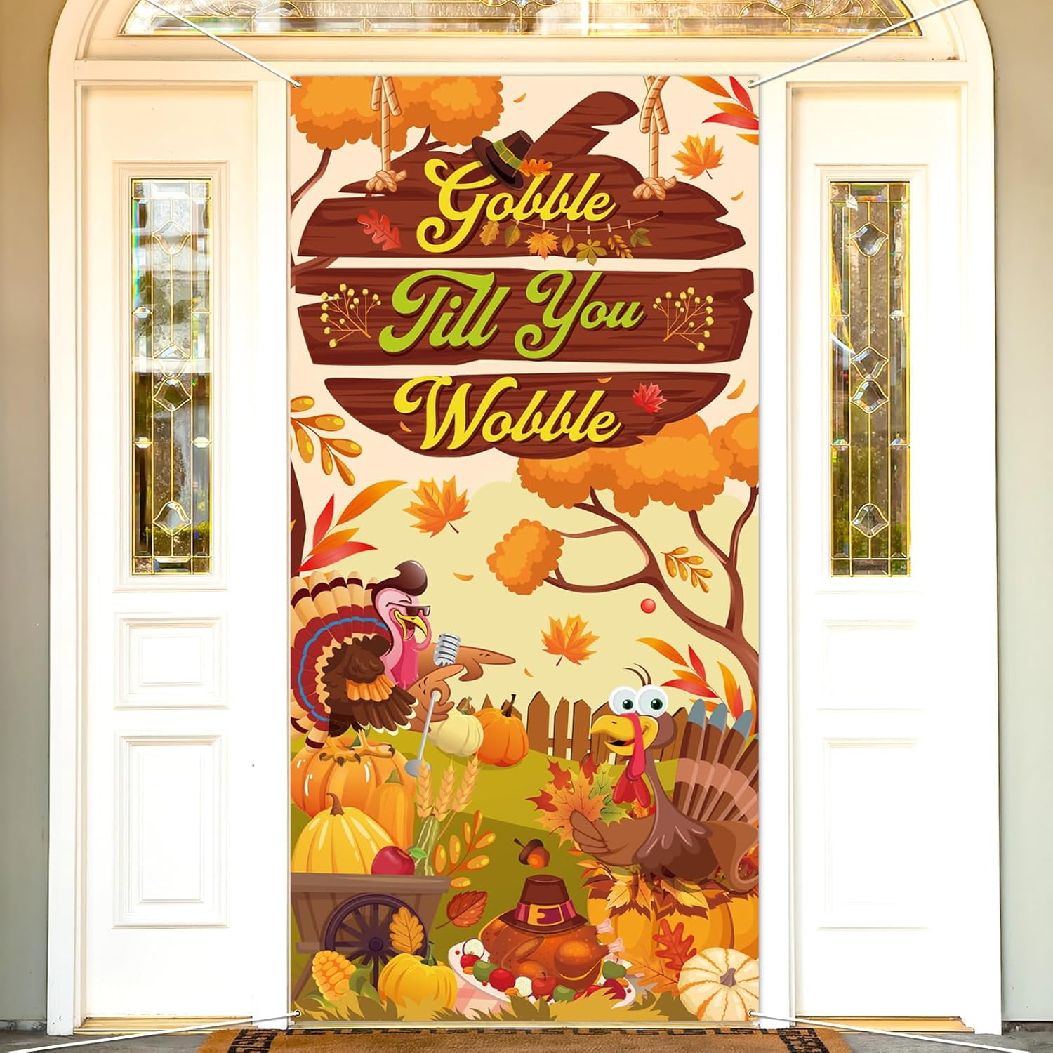 HOWAF Thanksgiving Door Banner Gobble Till You Wobble Turkey Door Cover ...