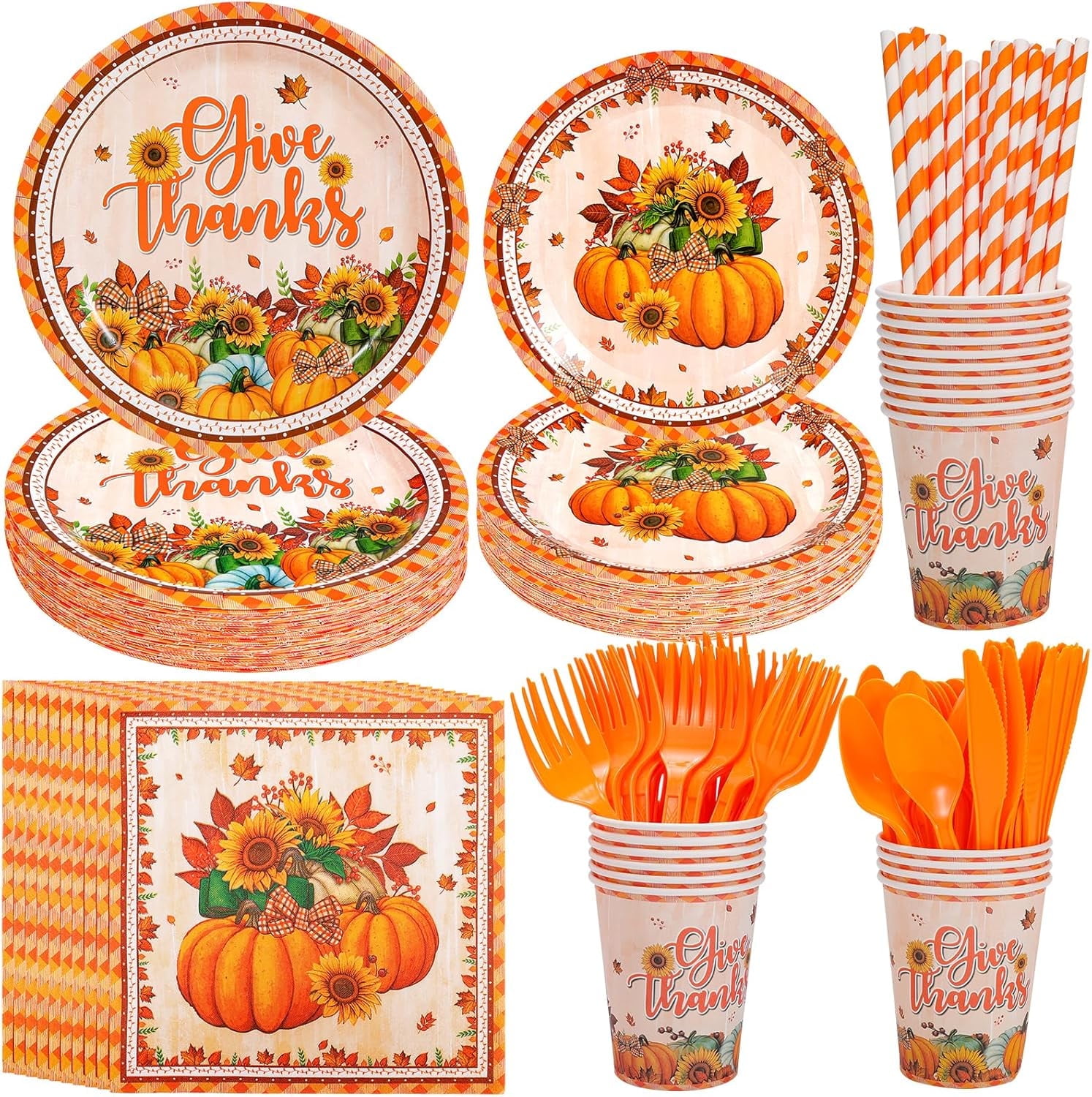 HOWAF Thanksgiving Tableware Set,Give Thanks Party Supplies Dinnerware ...