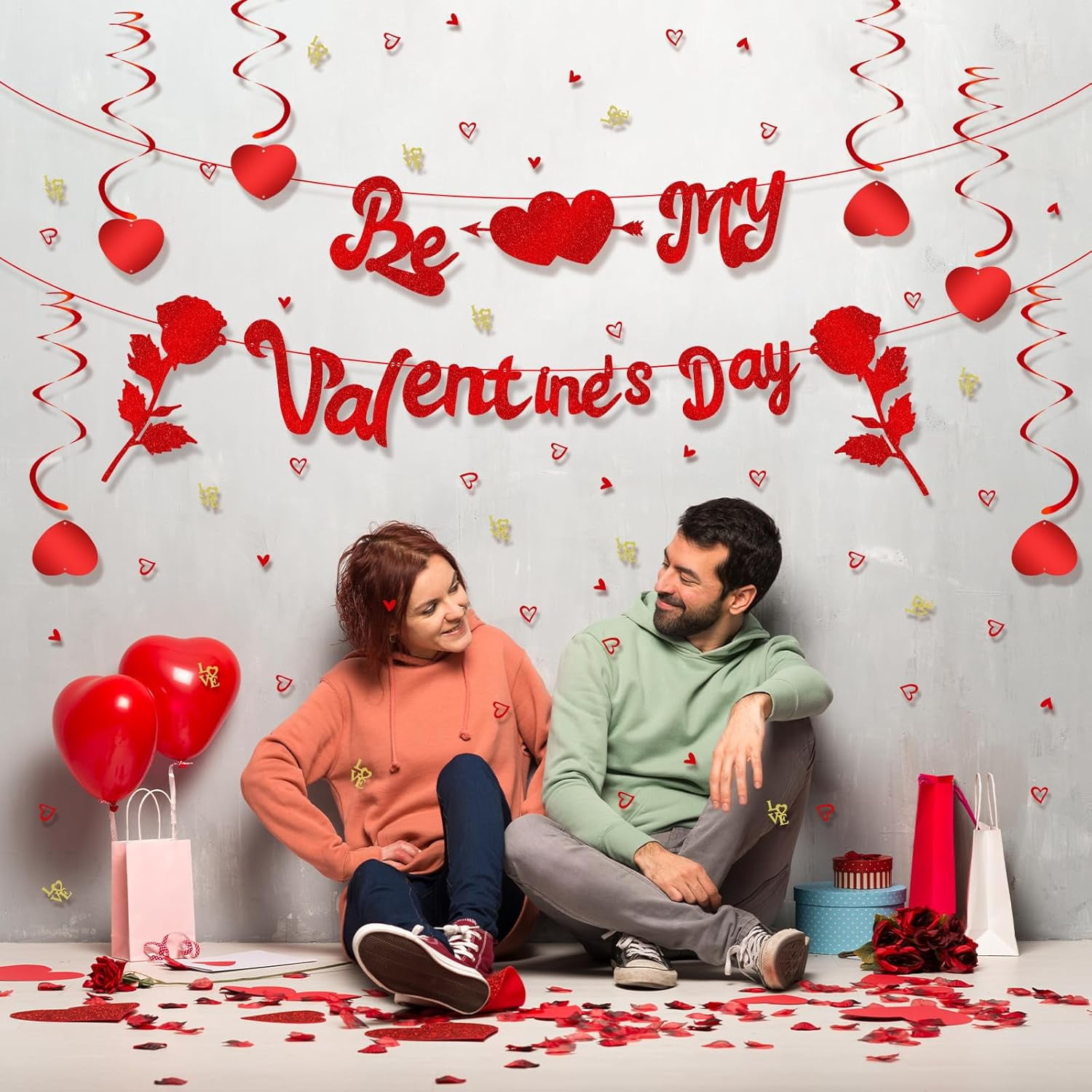 HOWAF Valentines Day Decorations, Valentine's Day Banner, Heart Garland ...