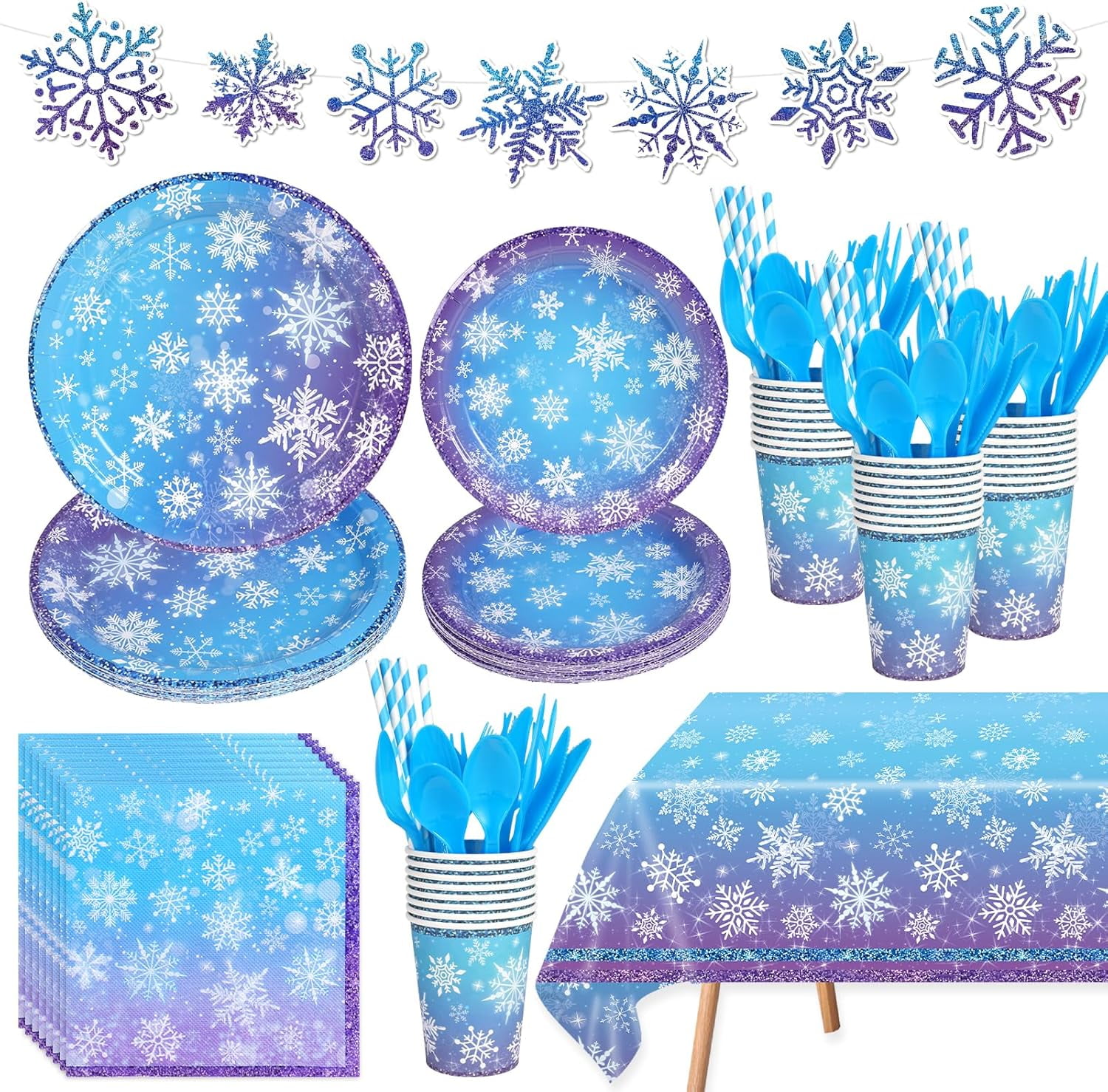 HOWAF 130pcs Christmas Winter Snowflake Frozen Disposable Tableware ...