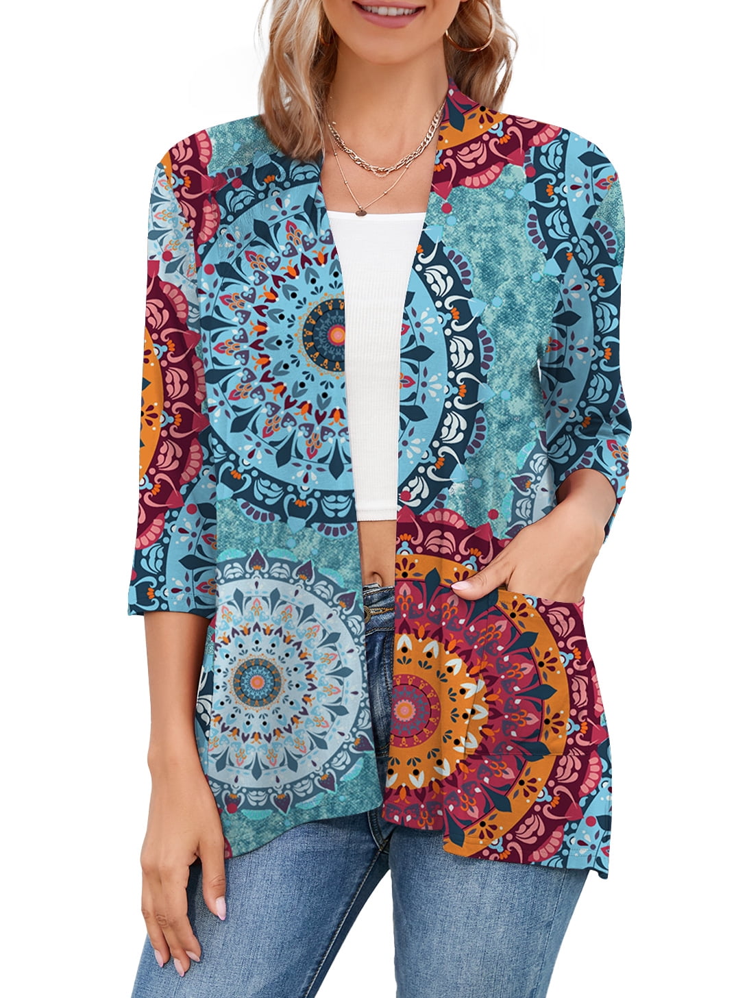 HOWCOME Lightweight Kimonos for Women, 3/4 Sleeve Beach Cover Up, X ...