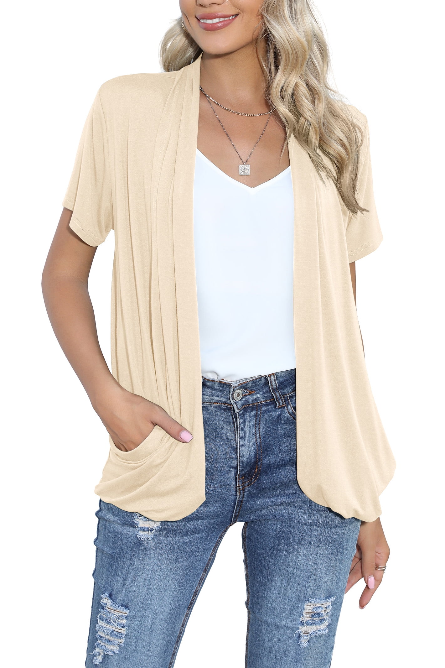 HOWCOME Short Sleeve Cardigans for Women Lightweight Work Cover-up ...
