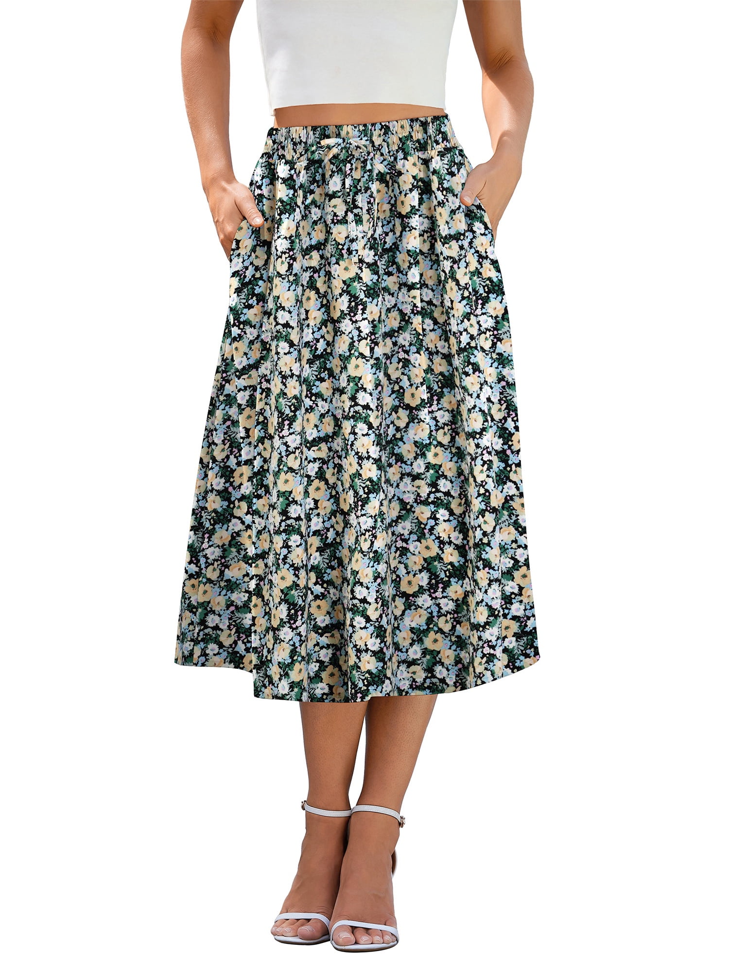 HOWCOME Women's 2024 Bohemian A Line Skirt Elastic Waist Floral Printed ...