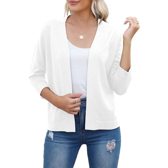 HOWCOME Women's 3/4 Sleeve Cropped Cardigan Sweater Jacket, Open Front ...