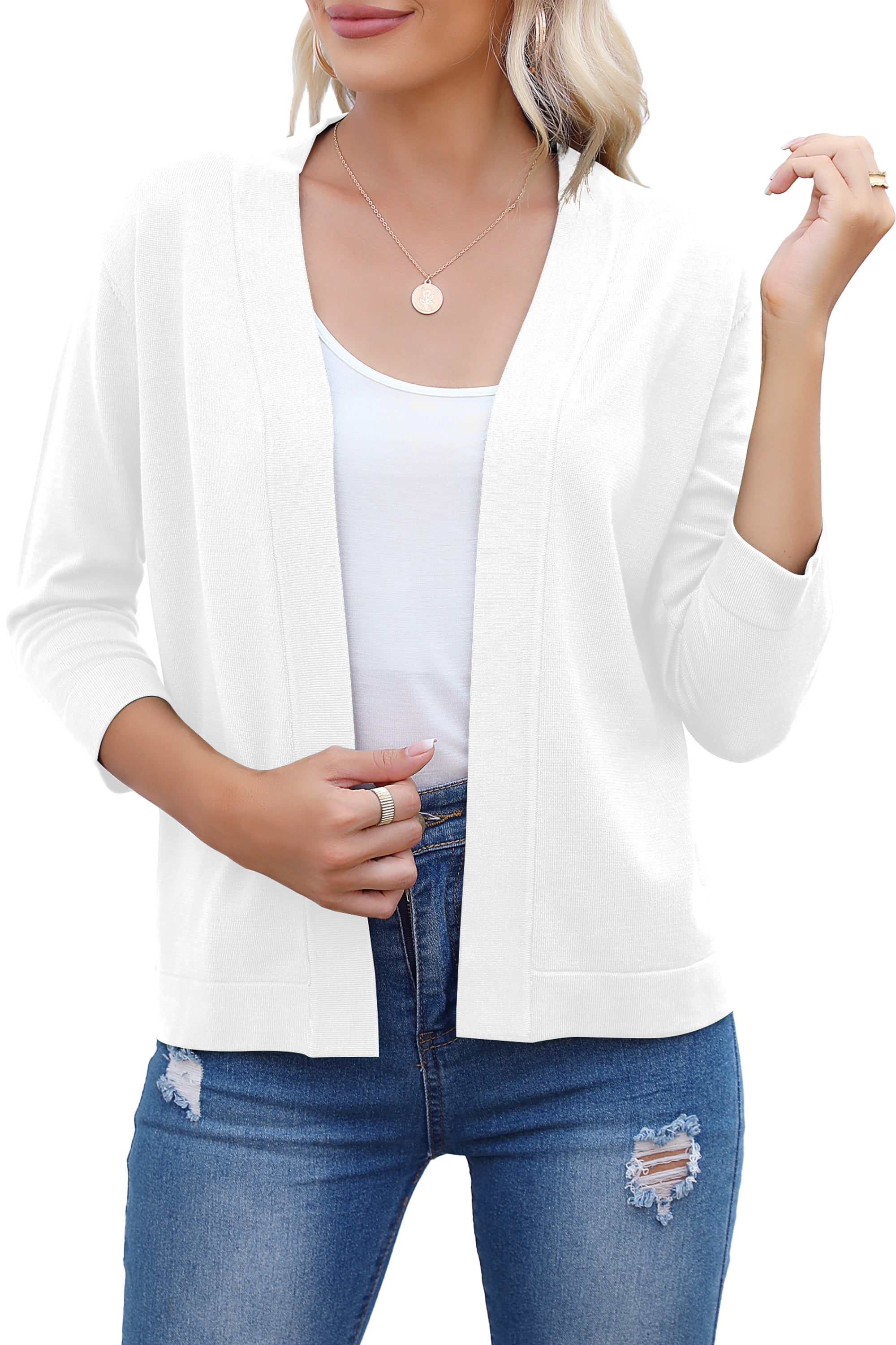HOWCOME Women's 3/4 Sleeve Open Front Cropped Cardigan Sweater Elegant ...