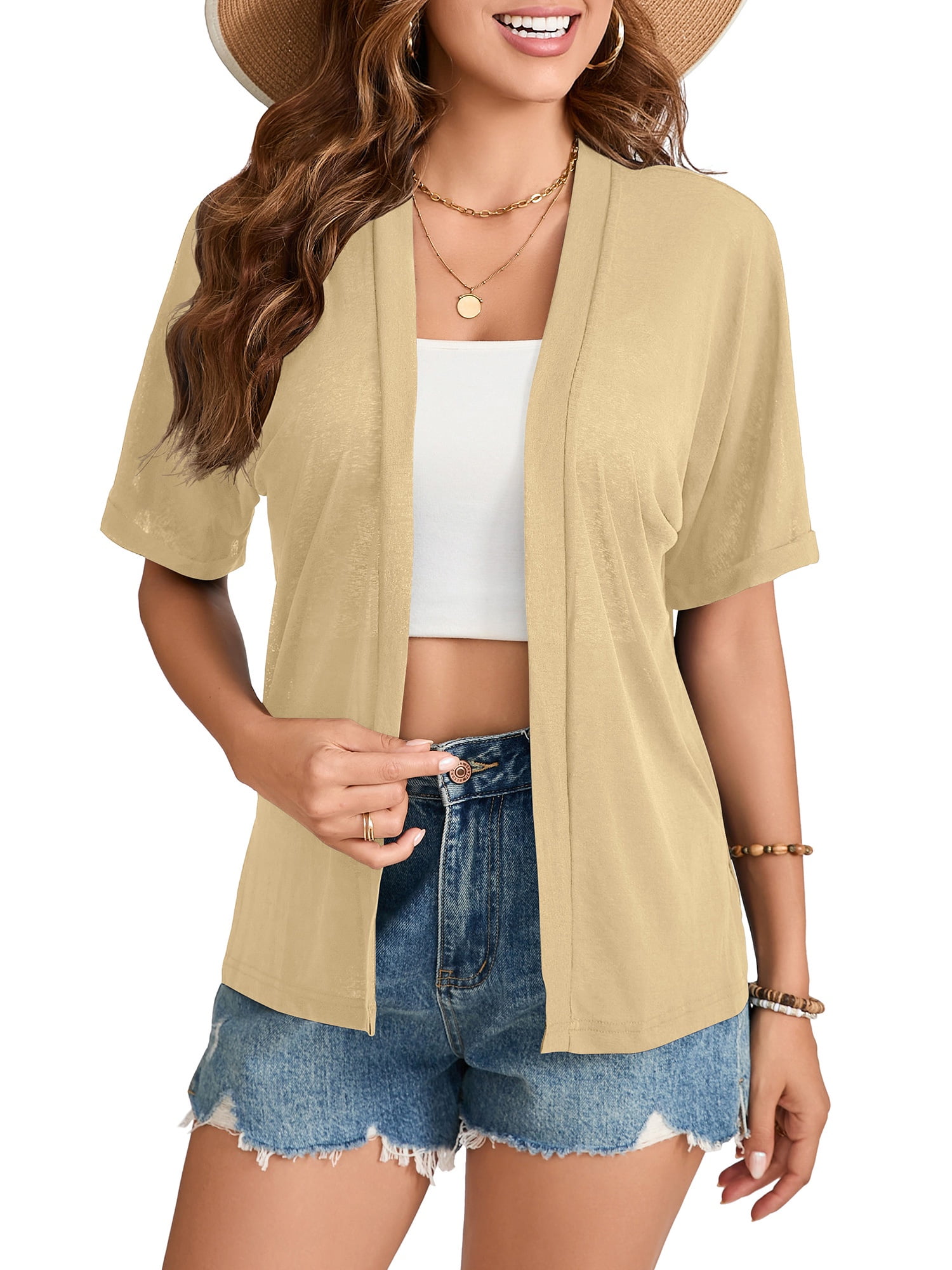 HOWCOME Women's Lightweight Short Sleeve Cardigan Summer Casual Open ...