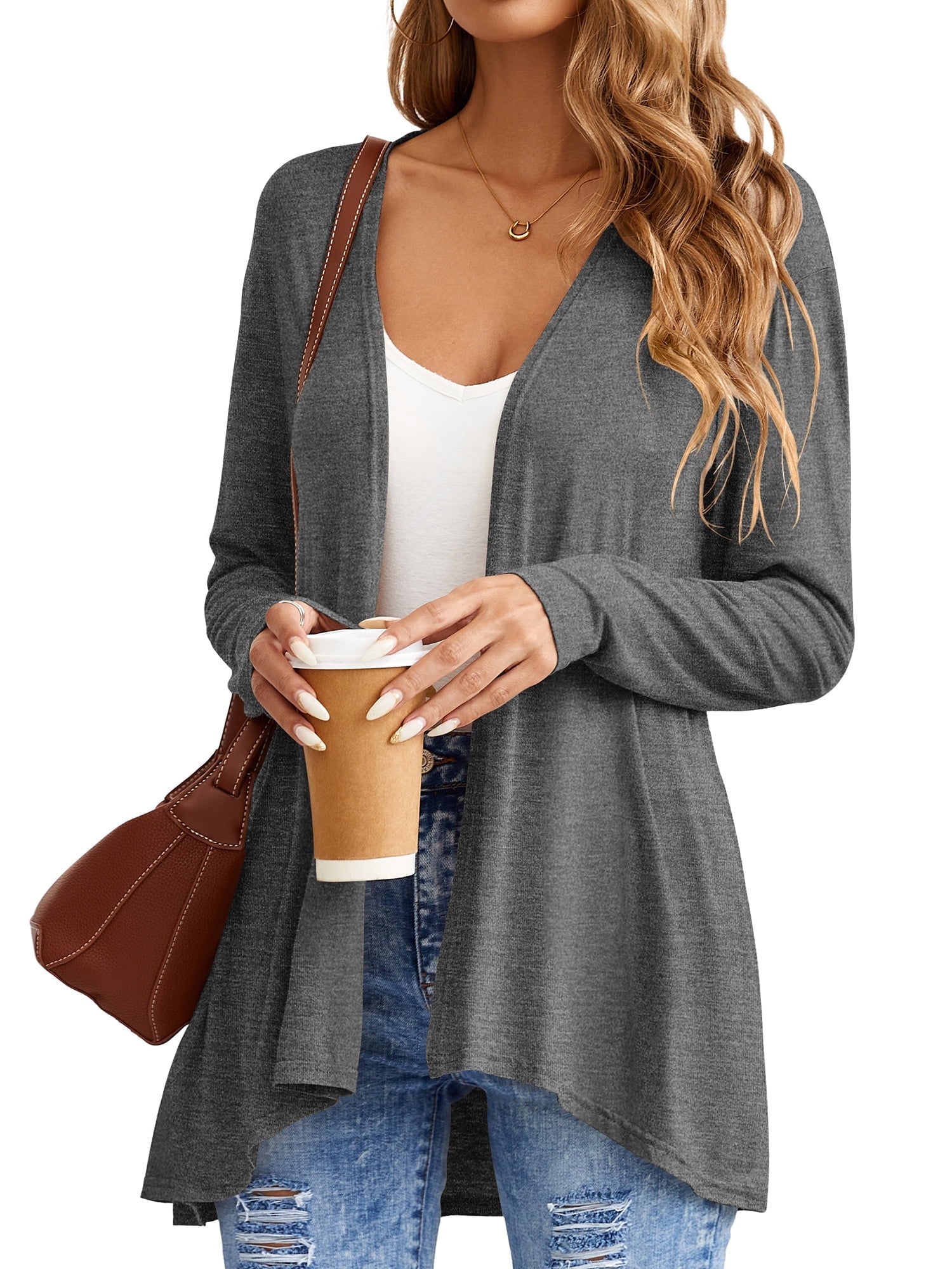 HOWCOME Womens Casual Lightweight Long Sleeve Cardigan Soft Open Front ...