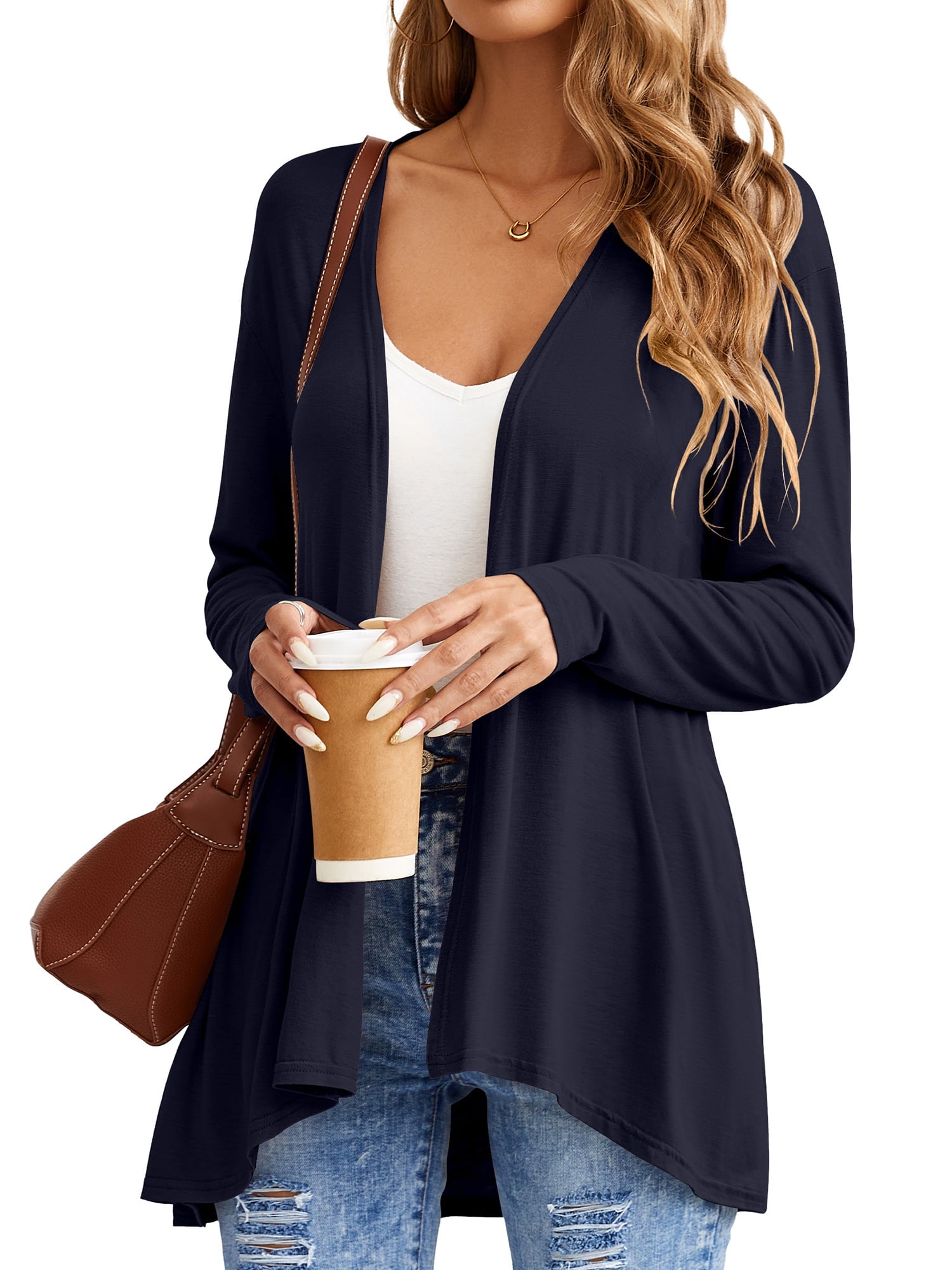 HOWCOME Womens Casual Lightweight Long Sleeve Cardigan Soft Open Front ...
