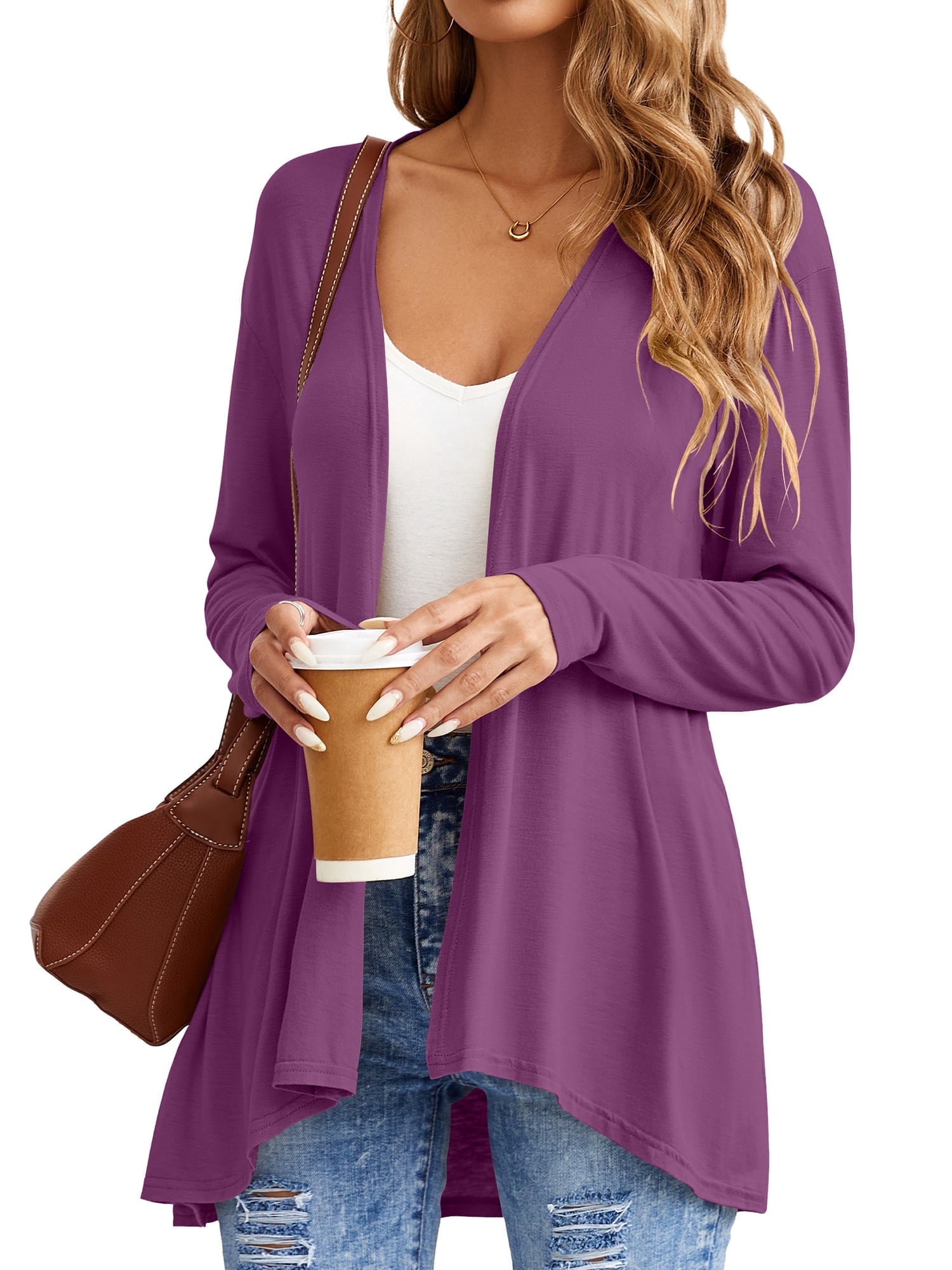 HOWCOME Womens Casual Lightweight Long Sleeve Cardigan Soft Open Front ...
