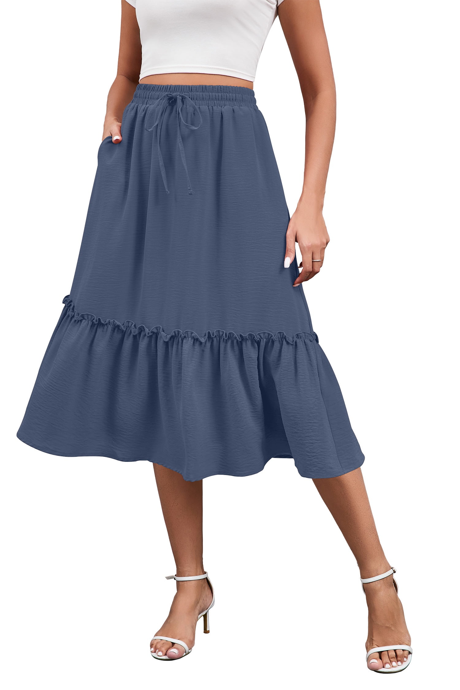 HOWCOME Womens Skirts - High Waisted Tiered Skirts for Women Knee ...