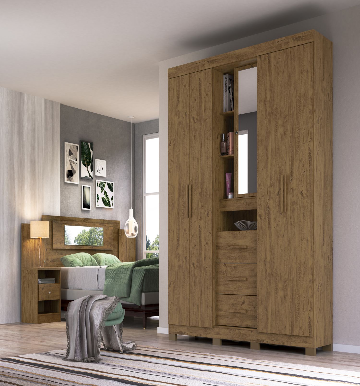 HOWCOOL Eldorado Brown + Mirror Wardrobe: Stylish Storage Solution with ...