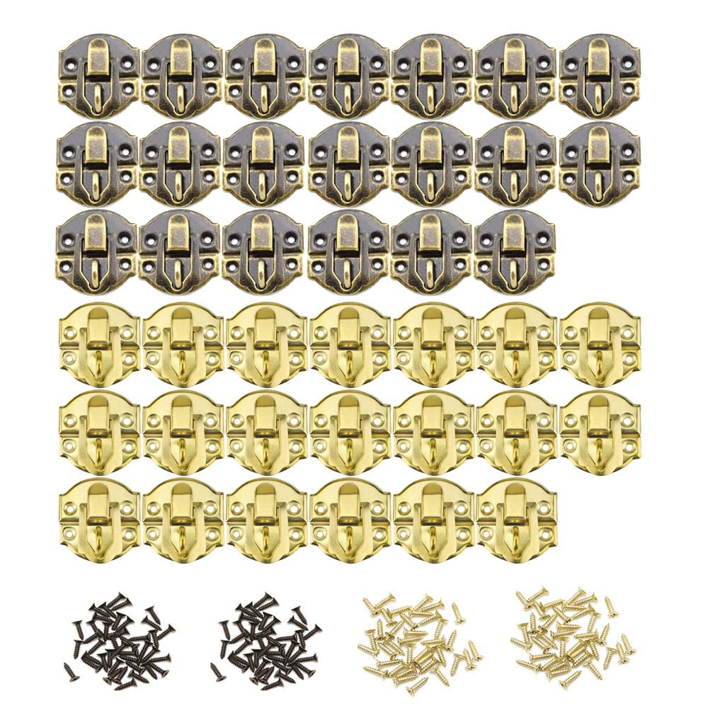 HOWDIA 40pcs Antique Brass Latch Lock Gold Hasp, Decorative Hinges and ...