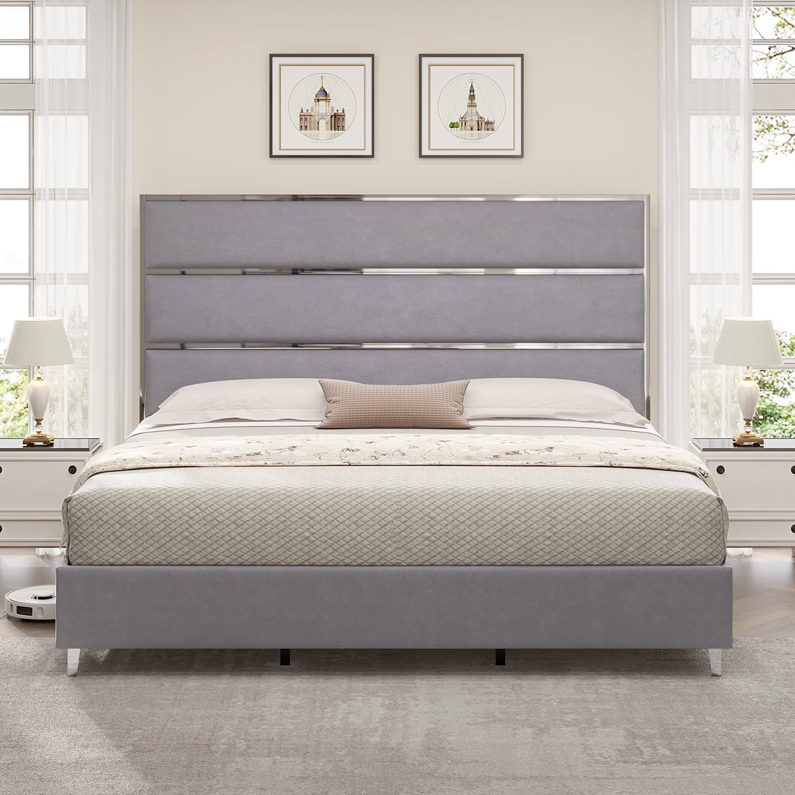 VANACC Queen Size Bed Frame with 59" Headboard, Upholstered Platform ...