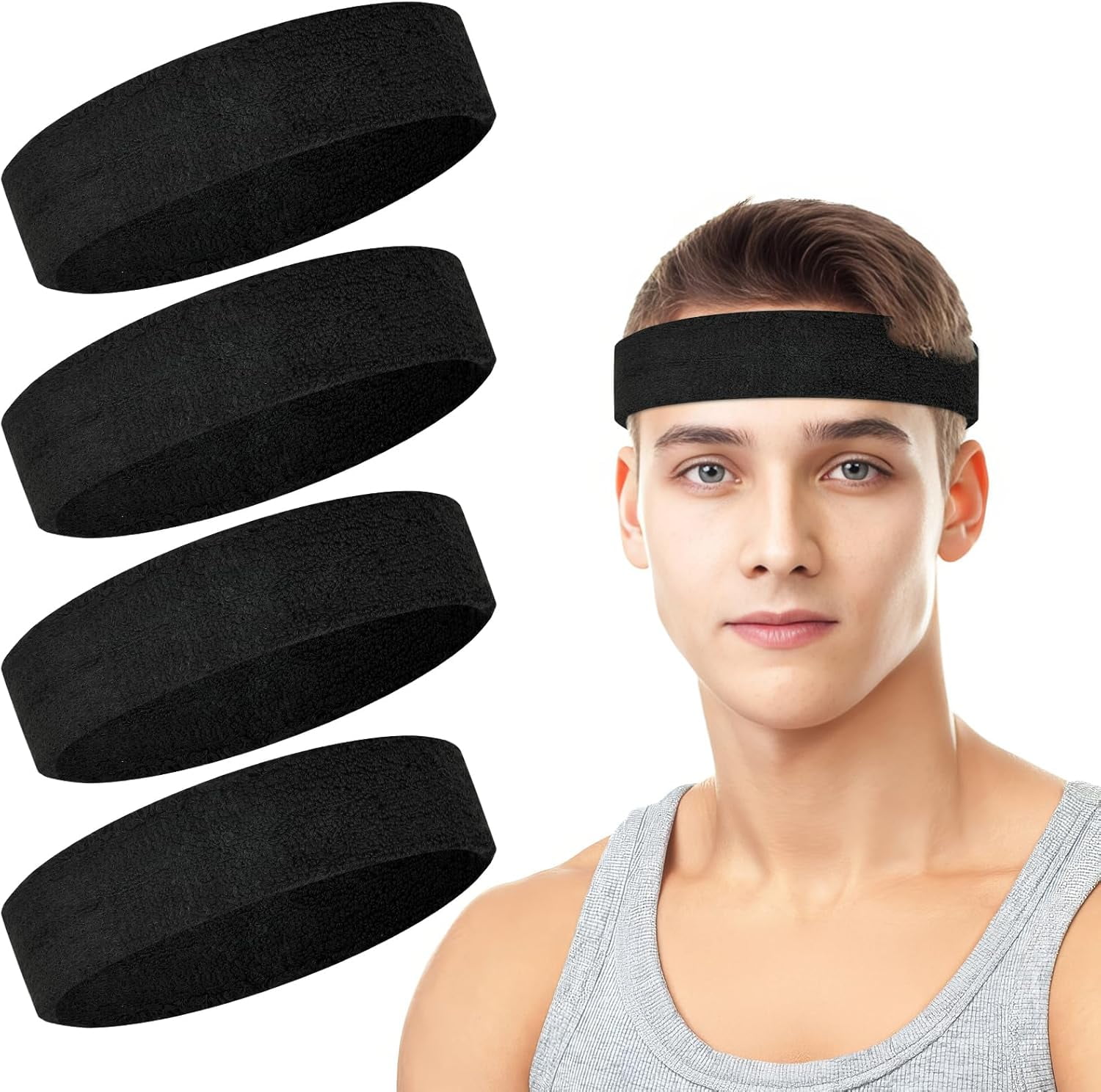HOWEN 4 Pack Headbands for Men, Sweat Bands Headbands Men & Women ...