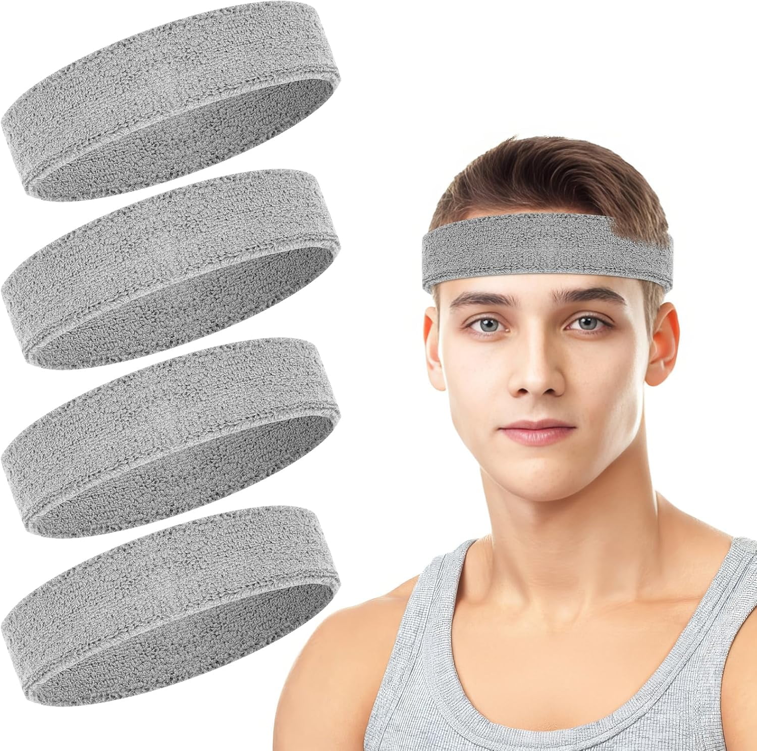 HOWEN 4 Pack Headbands for Men, Sweat Bands Headbands Men & Women, Cotton Terry Sweat Bands for ...