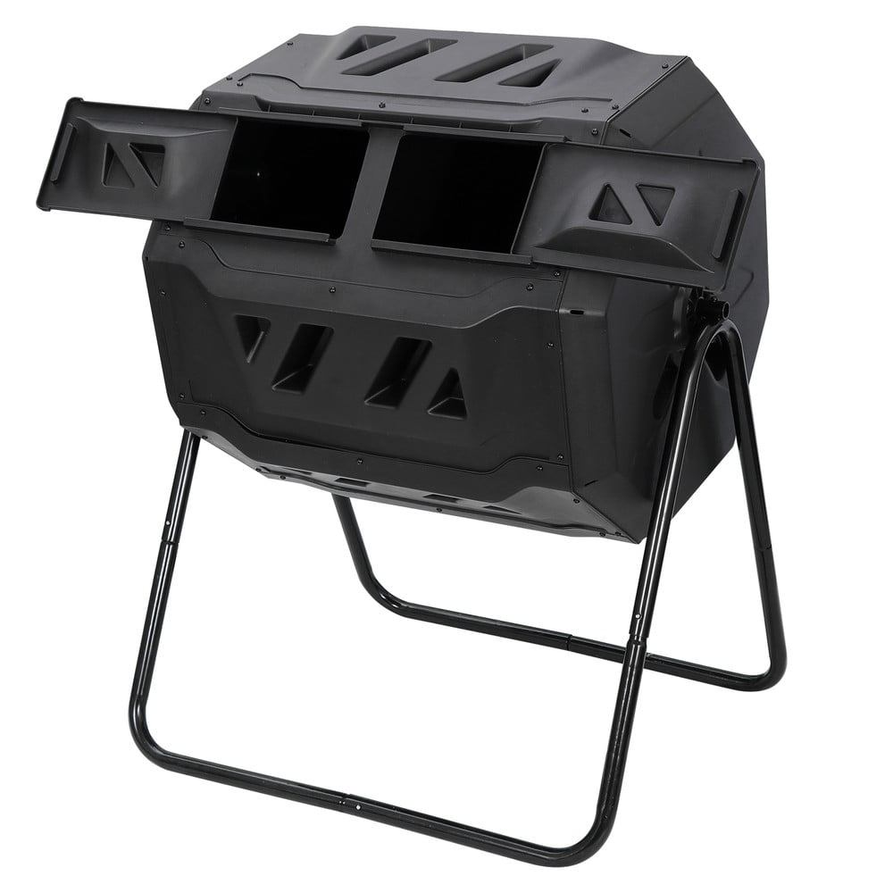 HOWEN Dual Chamber Compost Tumbler Bin, 43-Gallon Large Outdoor ...