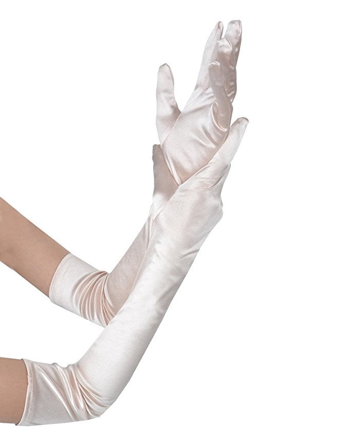 HOWEN Women's Evening Party Formal Gloves 22" Long Satin Finger Mittens ...