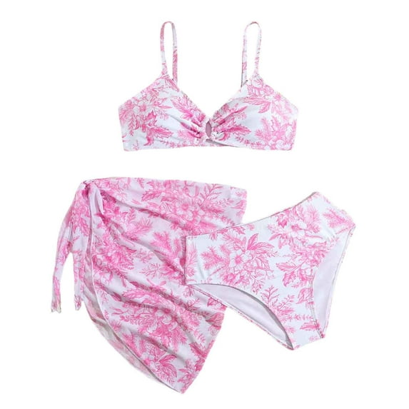 HOWPAY 3 Piece Bathing Suits for Girls Sleeveless Floral Print Bikini ...