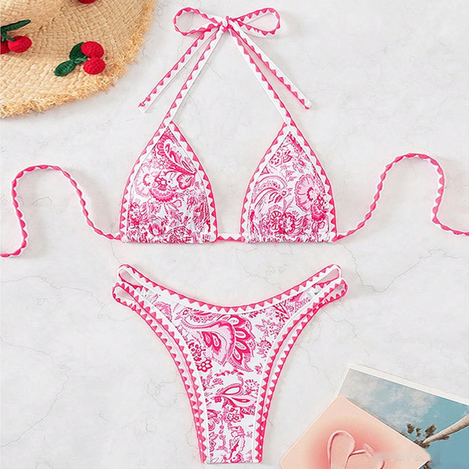 HOWPAY Bikini Sets for Women Summer Push up Triangle Halter Top Self ...