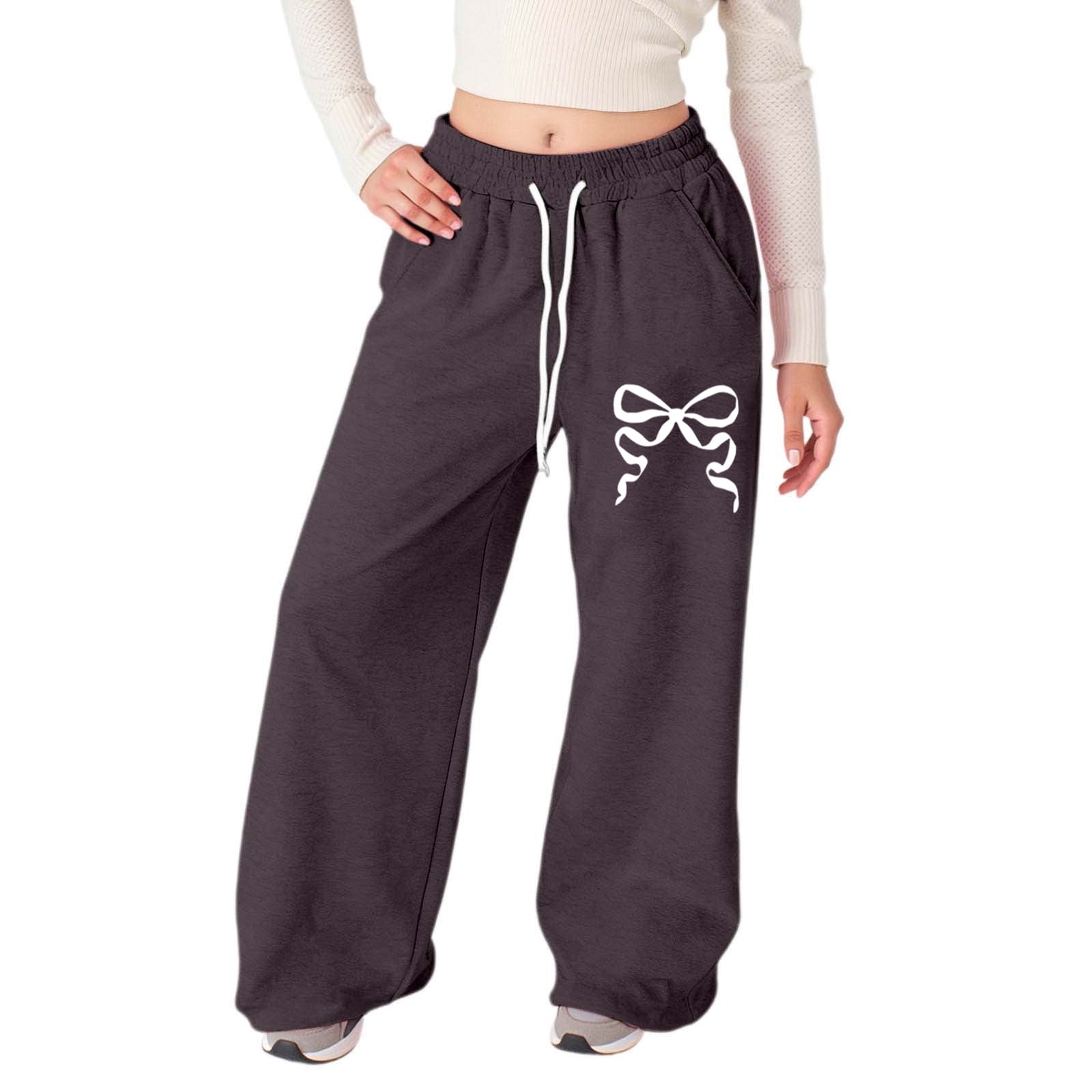 HOWPAY Bowknot Print Baggy Sweatpants Girls Open Bottom Workout Casual ...