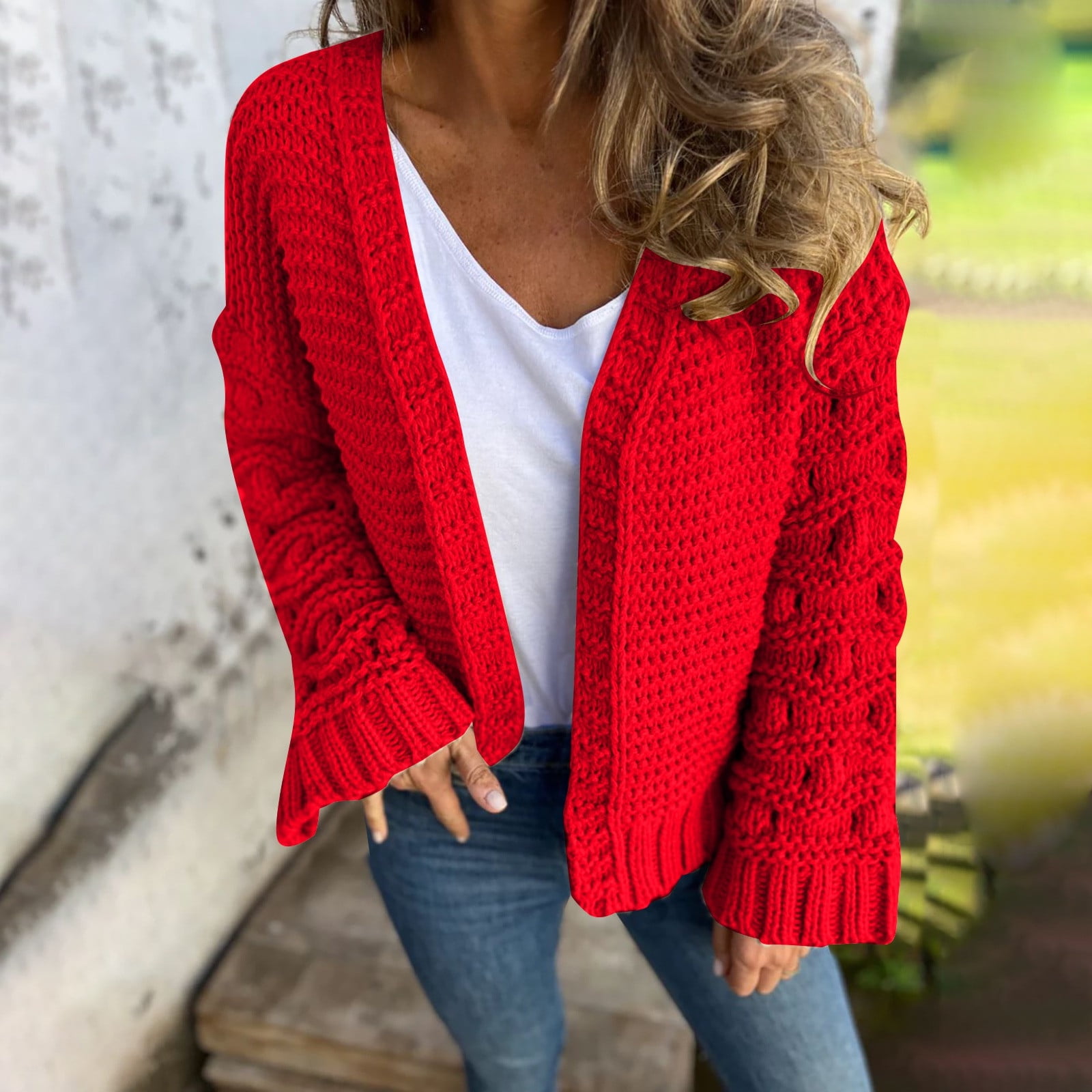 HOWPAY Cardigan Sweaters for Women Oversized Long Sleeve Solid Color ...