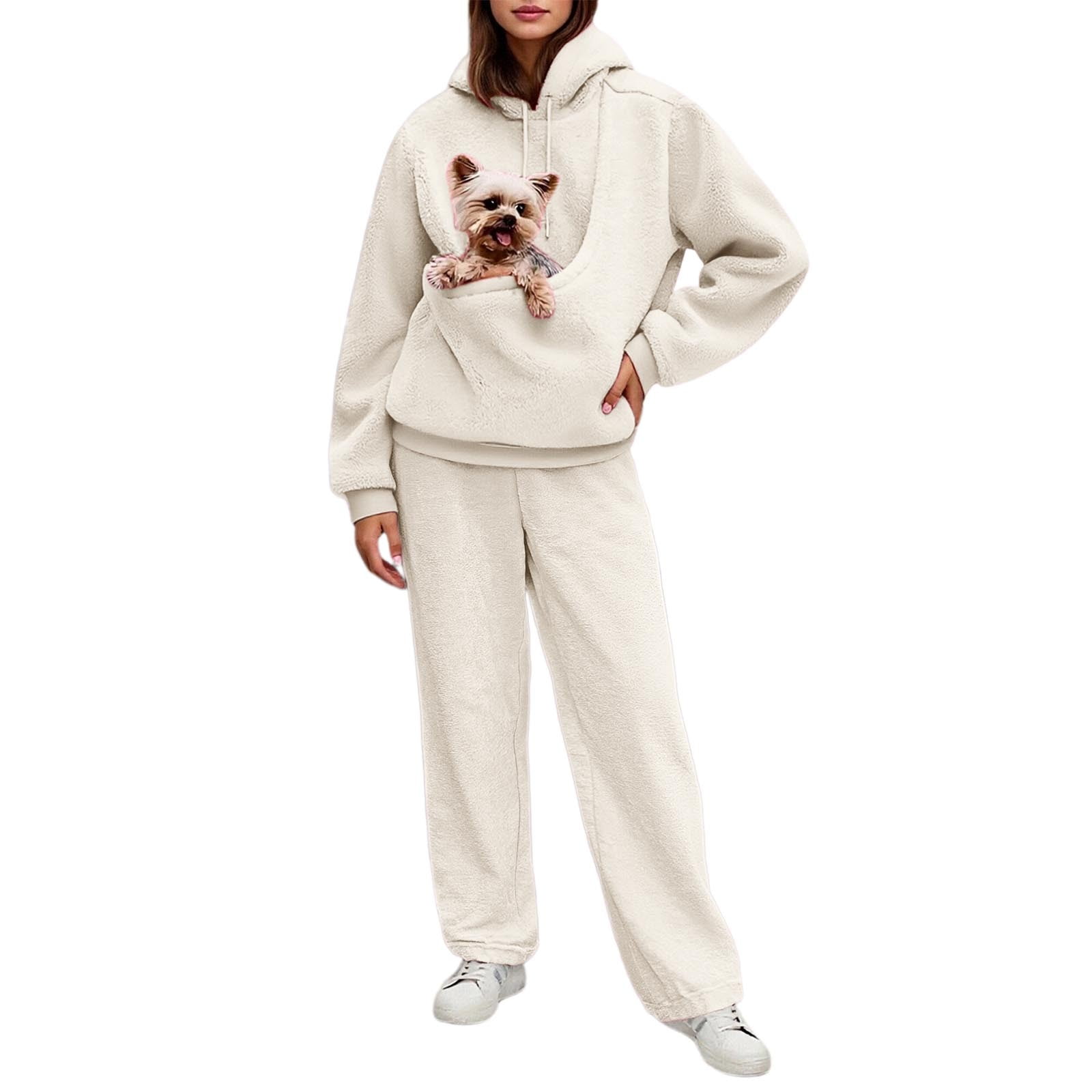 HOWPAY Cat Pouch Sweatsuits Women 2 Piece Outfit Kitten Puppy Holder ...