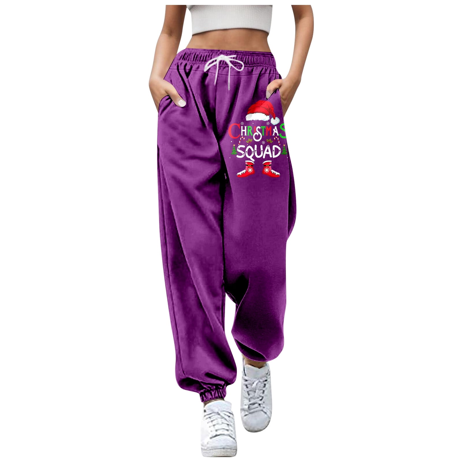 HOWPAY Christmas Sweatpants Women Letter Print High Waisted Drawstring ...