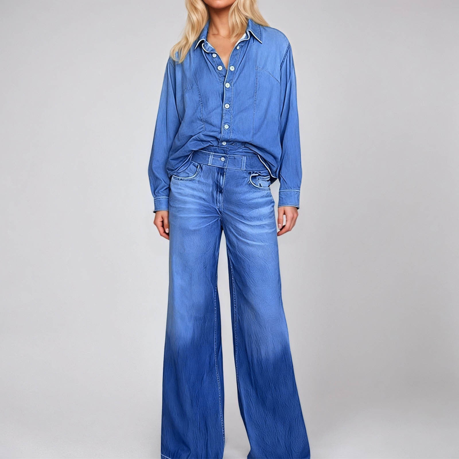 HOWPAY Denim Dreams Pajama Sets for Women 2 Piece Cozy Button down Long ...