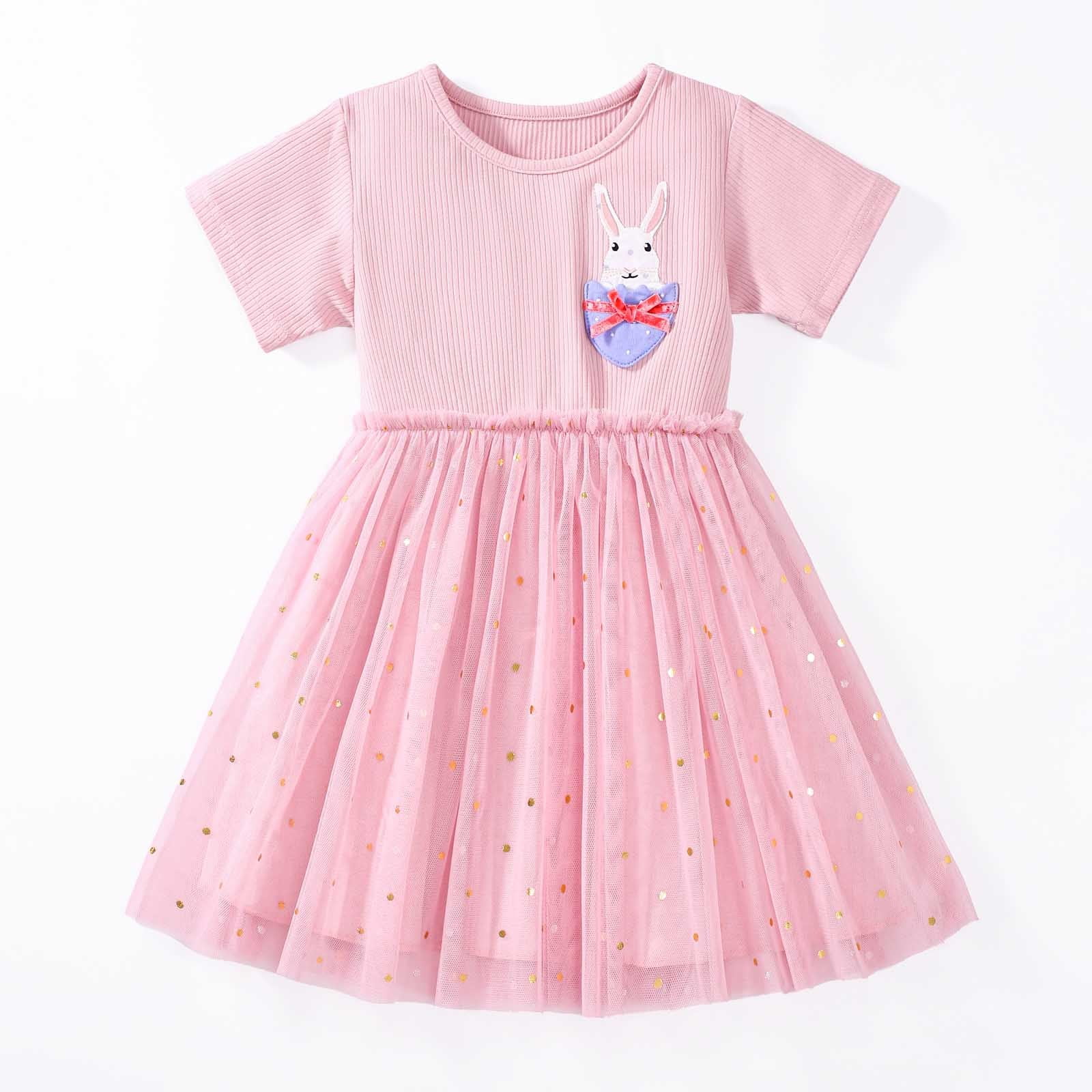 HOWPAY Easter Dresses for Girls Cute Cartoon Bunny Print Short Sleeve ...