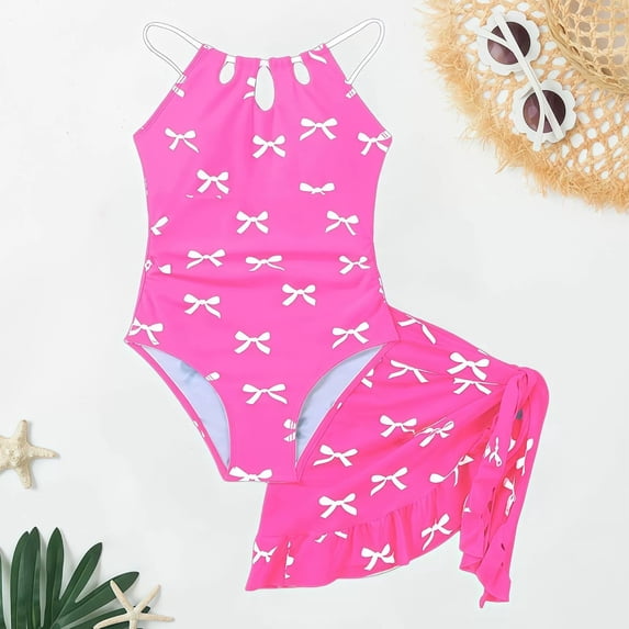 HOWPAY Girls One Piece Swimsuits Bow Print Sleeveless Bikini Tankini ...