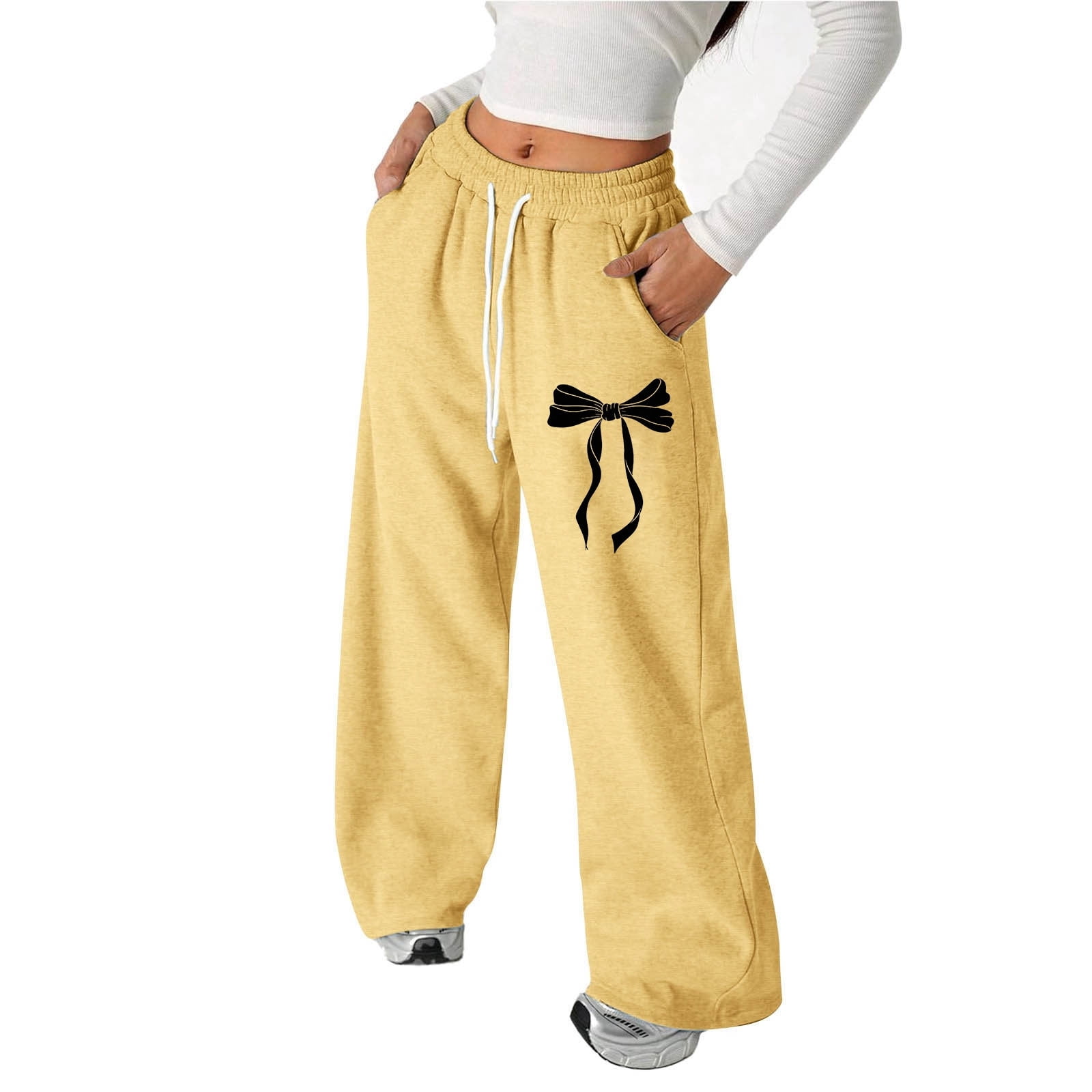 HOWPAY Girls Sweatpants Bowknot Print Wide Leg Elastic Waist Drawstring ...
