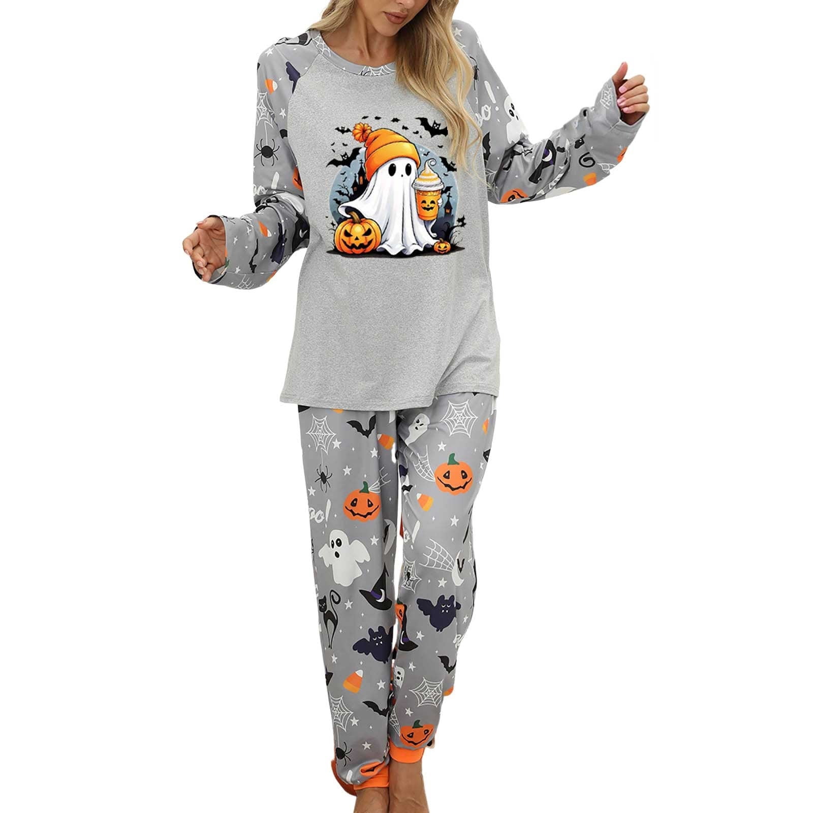 HOWPAY Halloween Pajamas Women Set Casual Ghost Pumpkin Graphic Long ...