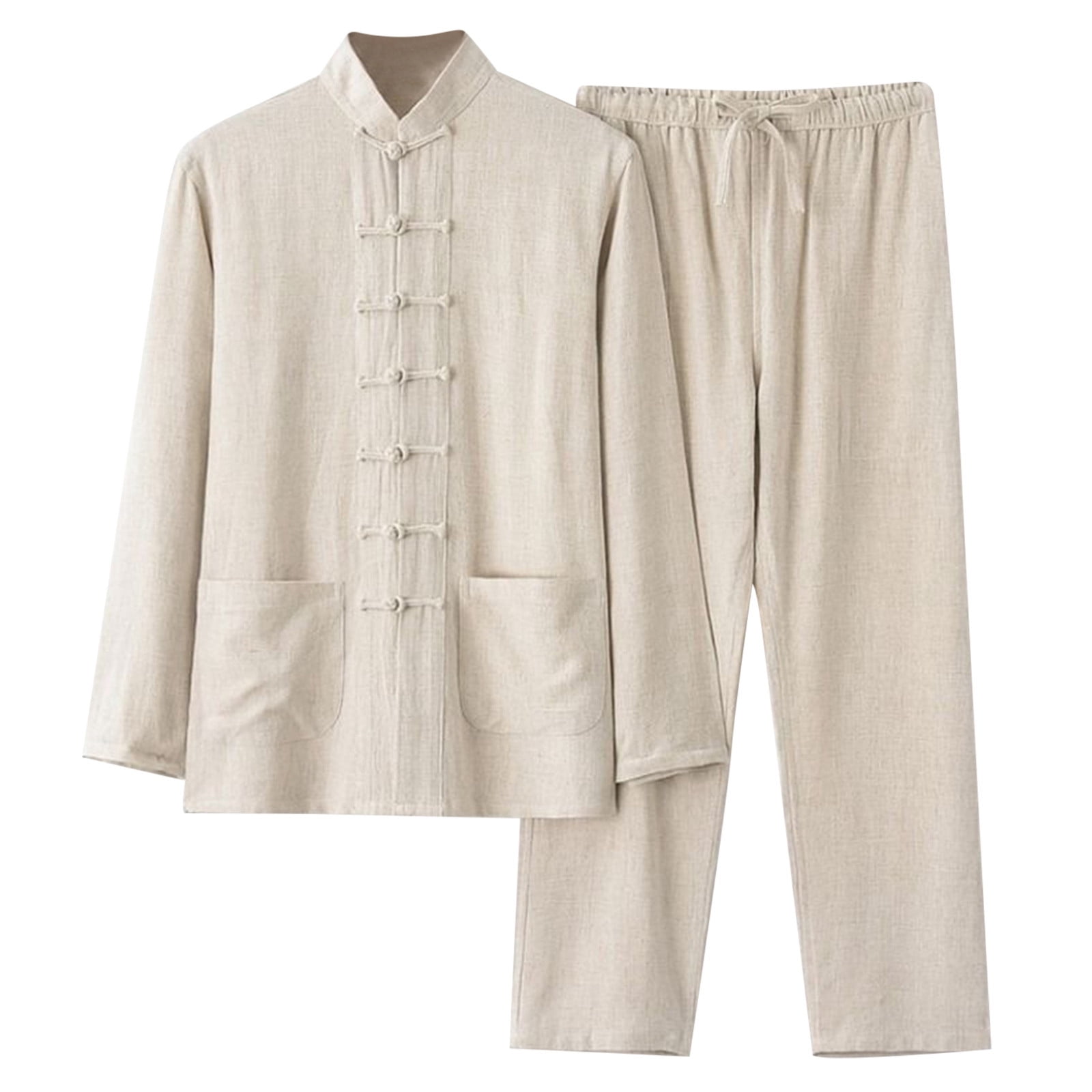 HOWPAY Kung Fu Suit Men Long Sleeved Button Coat Tops and Pants Outfit ...