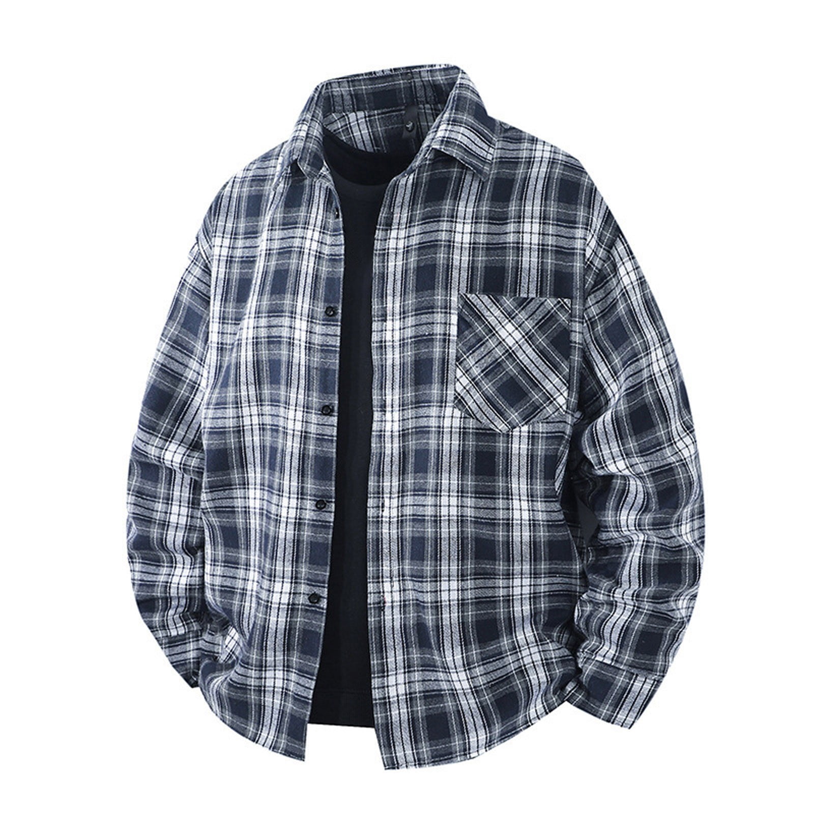 HOWPAY Lightweight Plaid Shirt Men Fall Clothes Roll up Long Sleeve ...