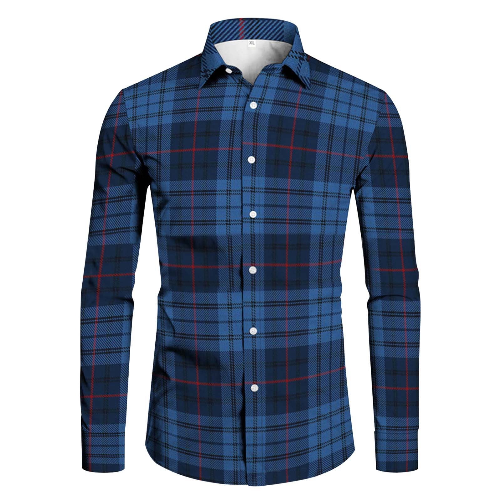 HOWPAY Lightweight Plaid Shirt Men Fall Clothes Roll up Long Sleeve ...