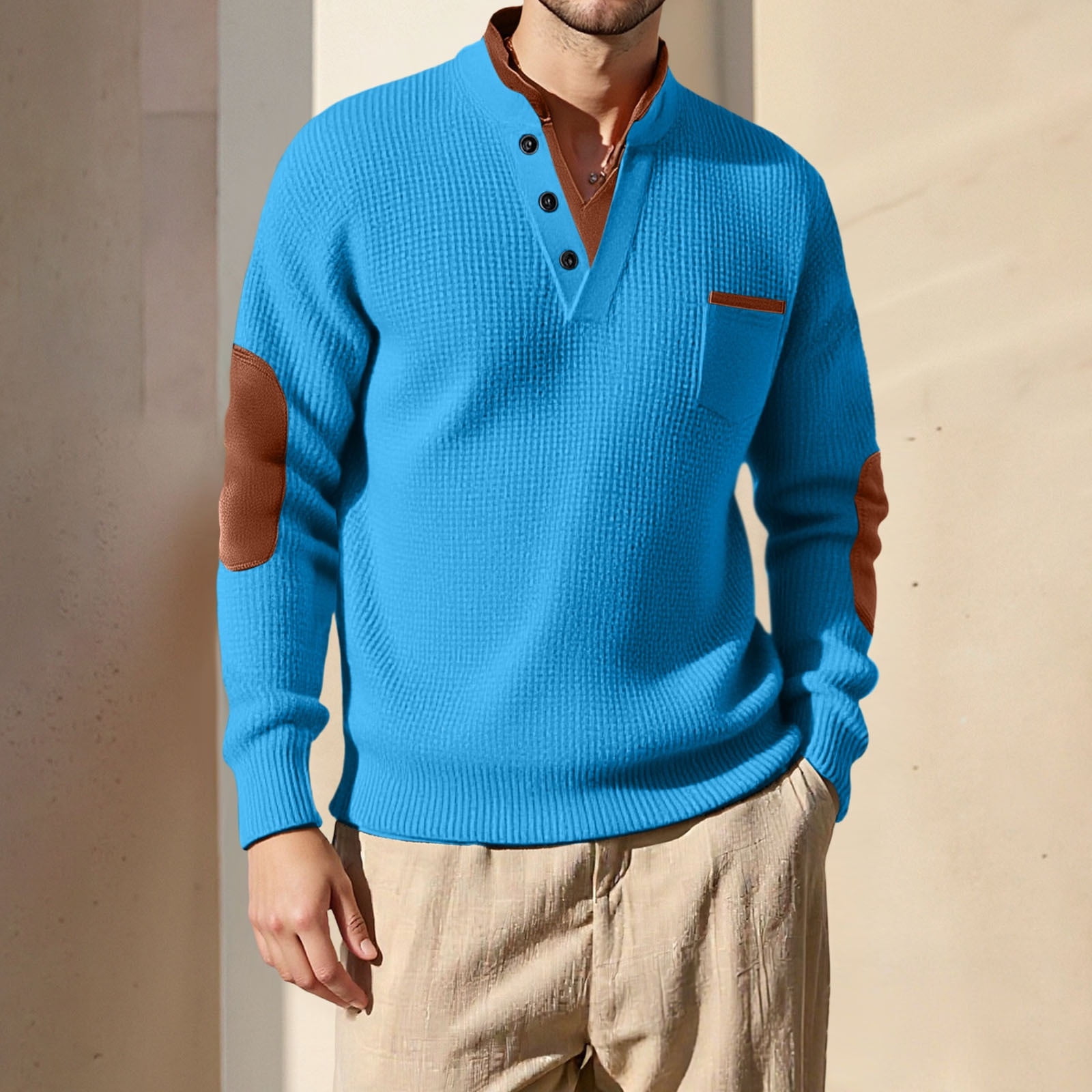 HOWPAY Long Sleeve Henley Shirts for Men Oversized Color Block Tee ...