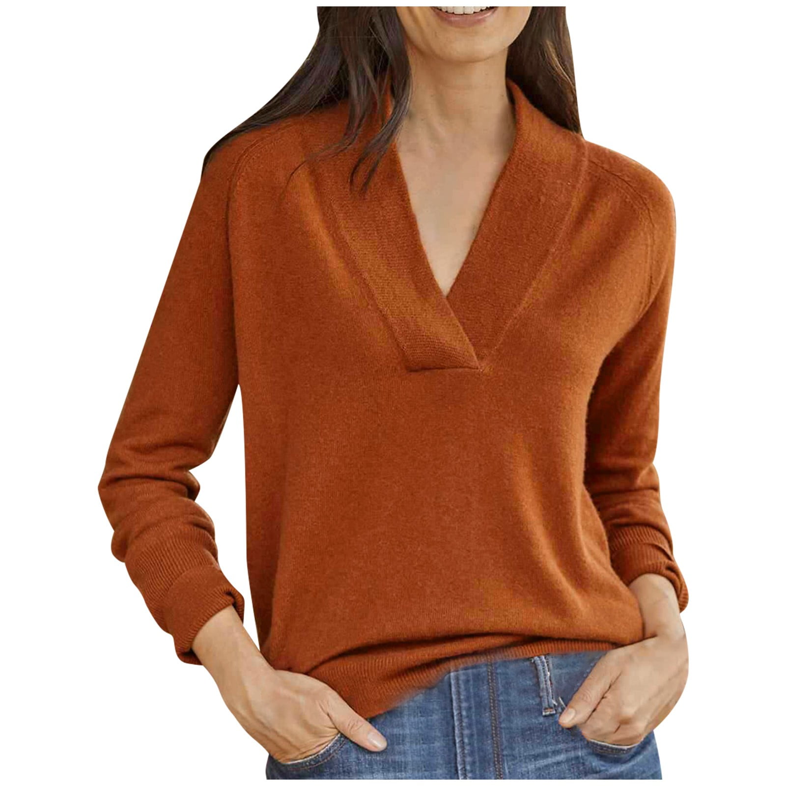 HOWPAY Long Sleeve Shirts for Women Casual V Neck Basic Tight Blouse ...