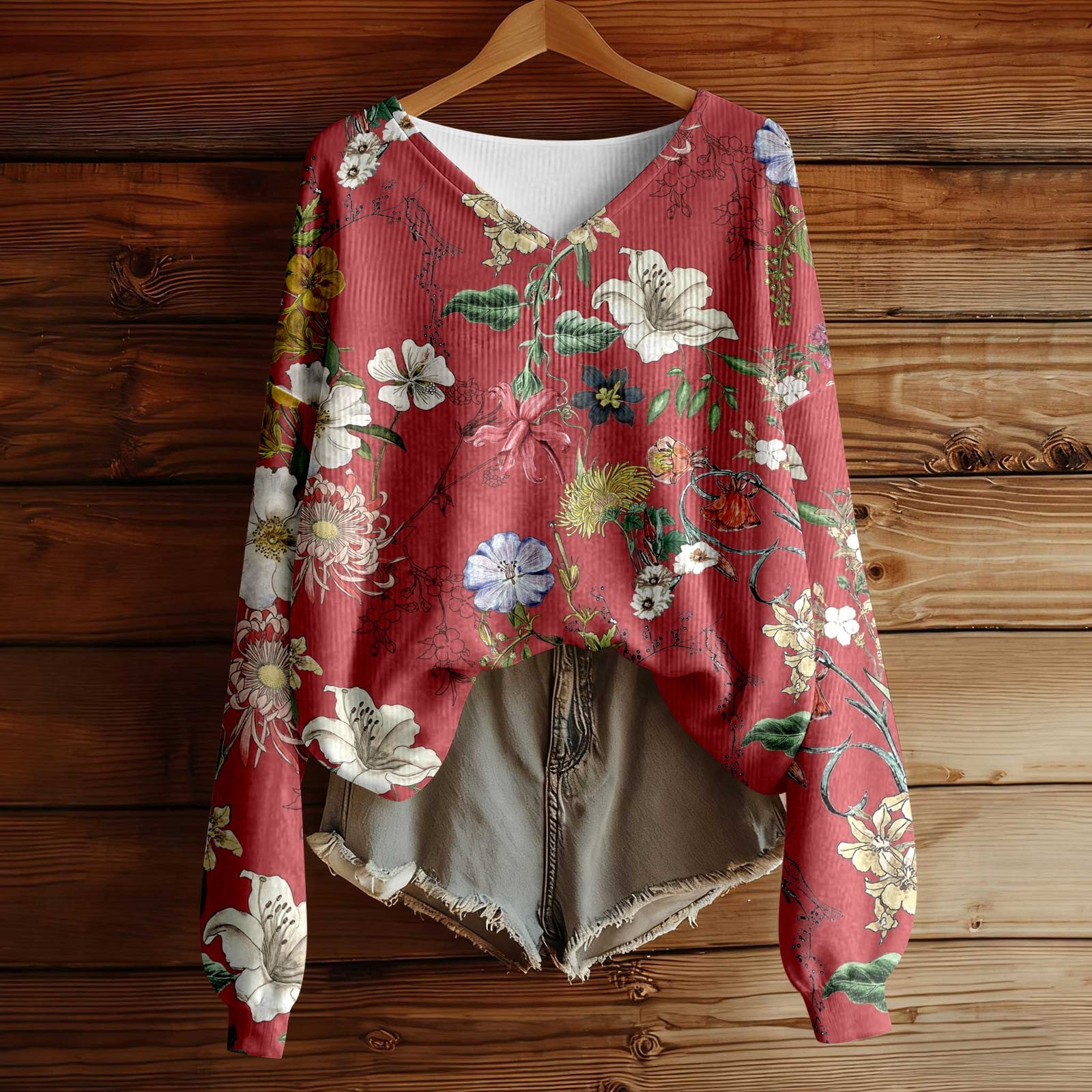 HOWPAY Long Sleeve T Shirts for Women V Neck Vintage Graphic Tunic ...