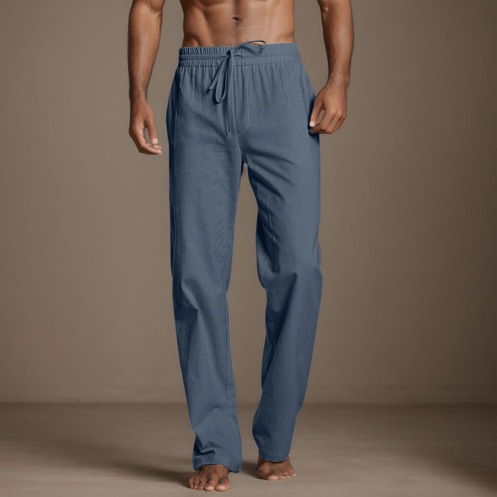 HOWPAY Lounge Pants Men Solid Color Loose Fit Elastic Waist Trackpants ...