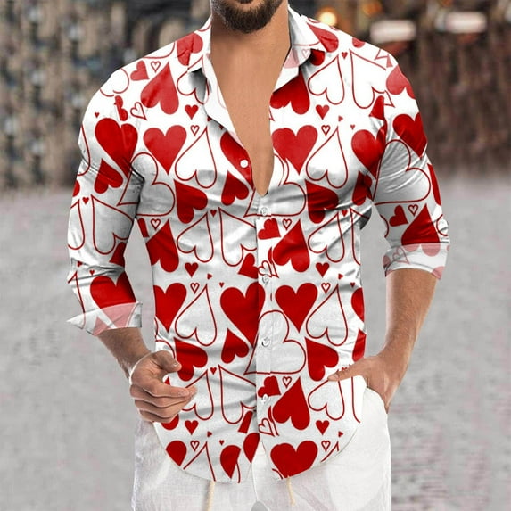 HOWPAY Men's Dress Shirts Valentines Graphic Regular Fit Long Sleeve ...