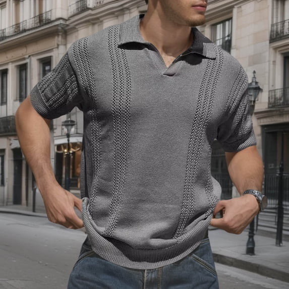 HOWPAY Men's Polo Shirts Short Sleeve Solid Color Collared Basic Tops ...