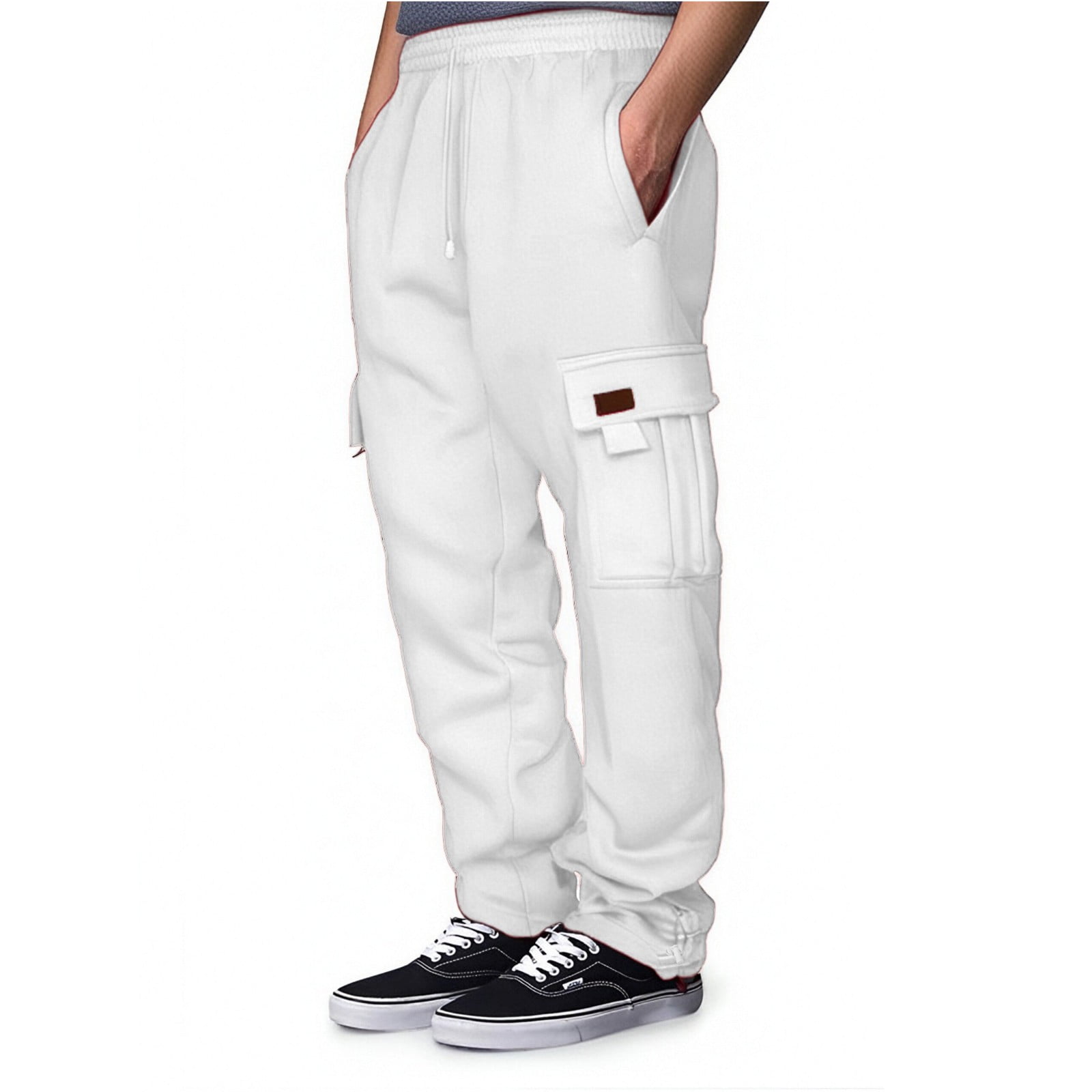 HOWPAY Mens Cargo Sweatpants Elastic Waist Drawstring Wide Leg ...